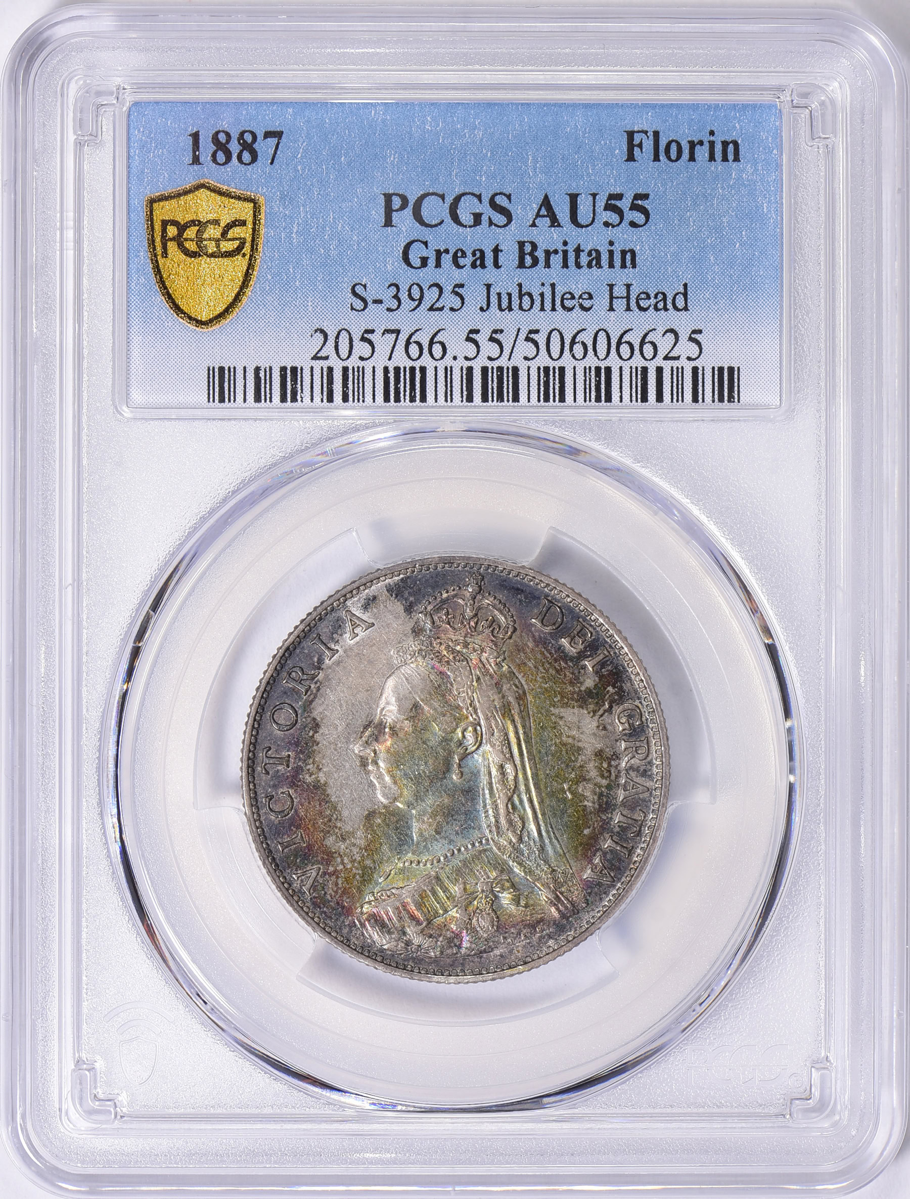Great Britain 1887 Silver Florin Jubilee Head KM-762 PCGS AU-55 (Toned ...
