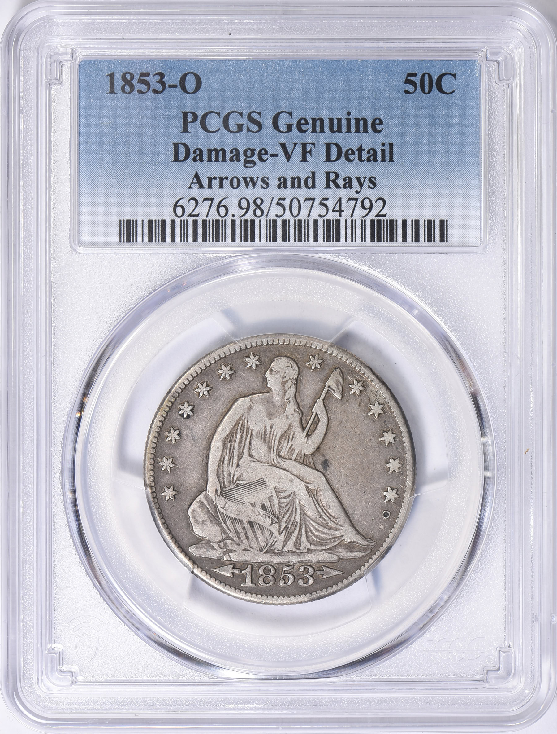 1853-O Seated Liberty Half Dollar Arrows and Rays PCGS Genuine VF Details (Item 1723723 ...