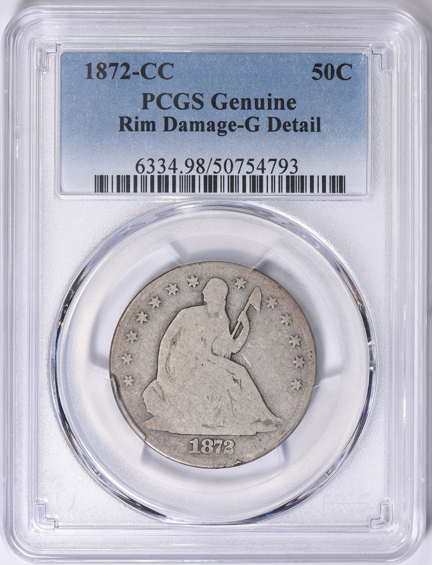 1872-CC Seated Liberty Half Dollar PCGS Genuine G Details (Item 1723724) | GreatCollections Coin ...