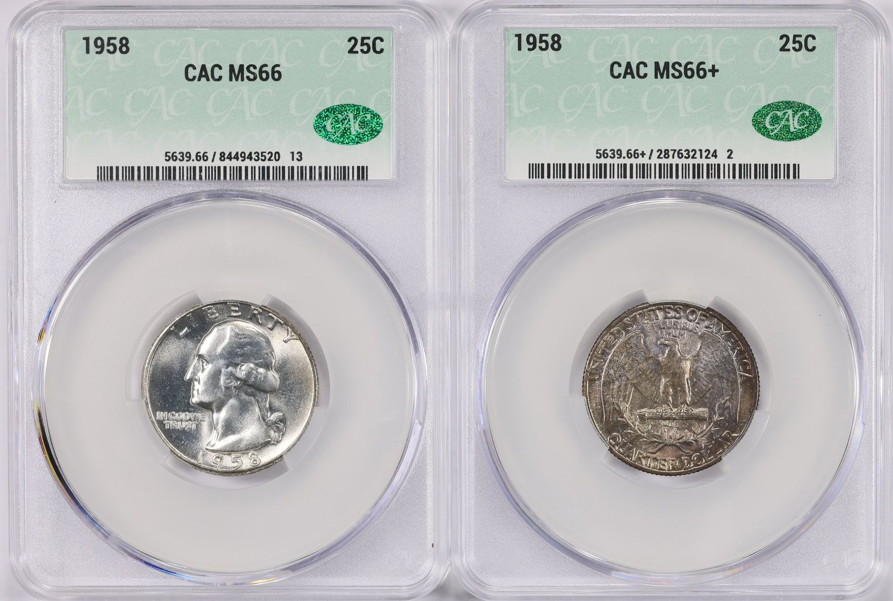 1958 Washington Quarter CACG MS-66/66+ (2 Coins) (Toned) (Item 1723790 ...
