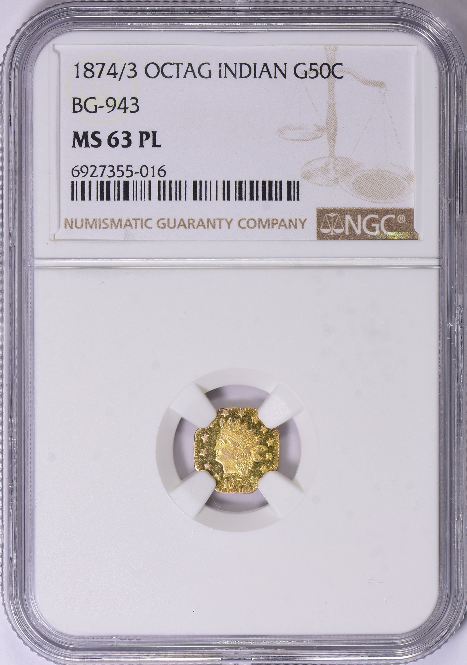 1874/3 California Fractional Gold 50c BG-943 NGC MS-63 PL (Item 1723842 ...