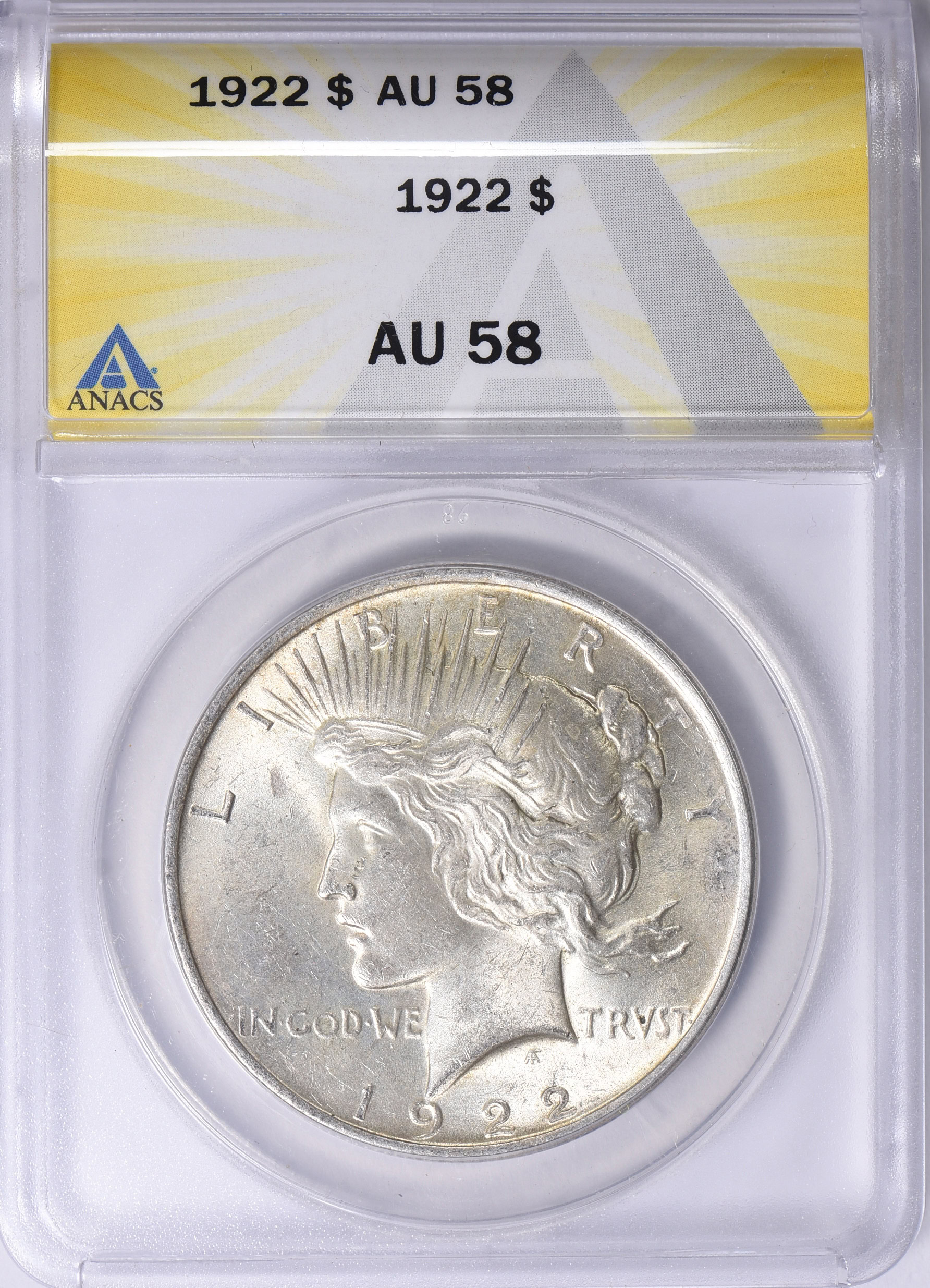 1922 Peace Silver Dollar ANACS AU-58 (Item 1723915) | GreatCollections Coin Auctions