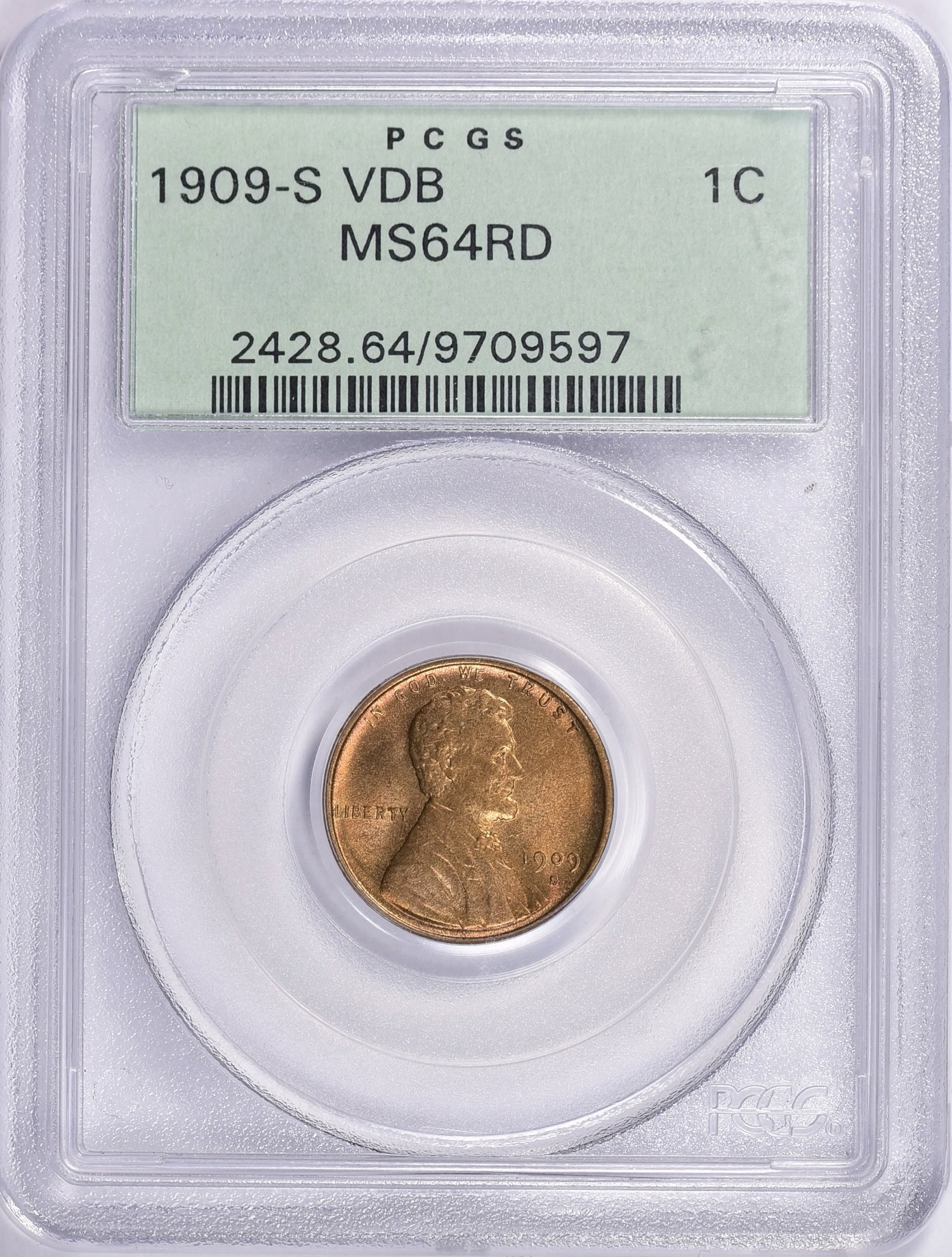 1909-S Lincoln Cent V.D.B. PCGS MS-64 RD OGH (Item 1723923) | GreatCollections Coin Auctions