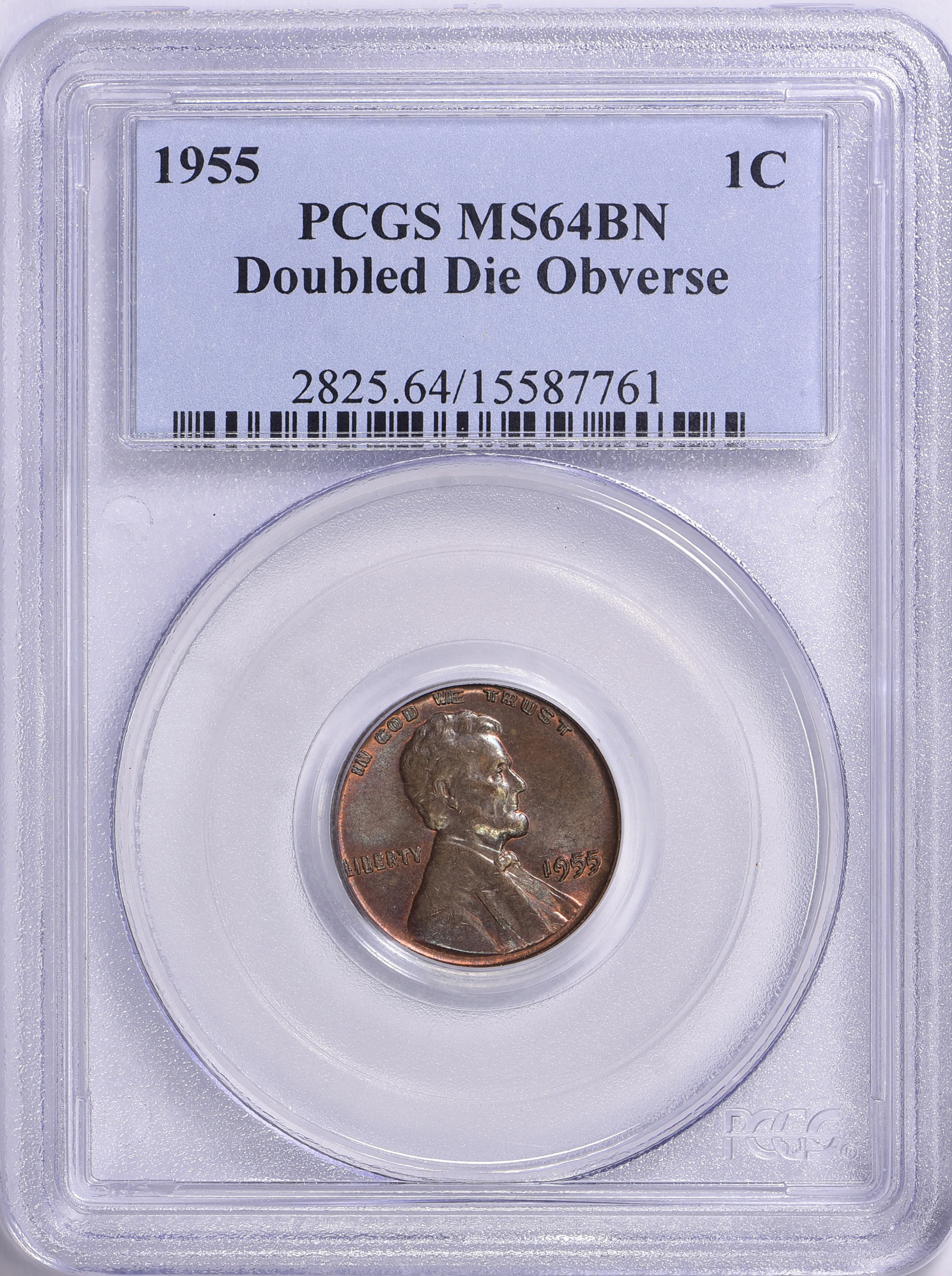 1955 Lincoln Cent Doubled Die Obverse PCGS MS-64 BN (Toned) (Item 1723928) | GreatCollections ...