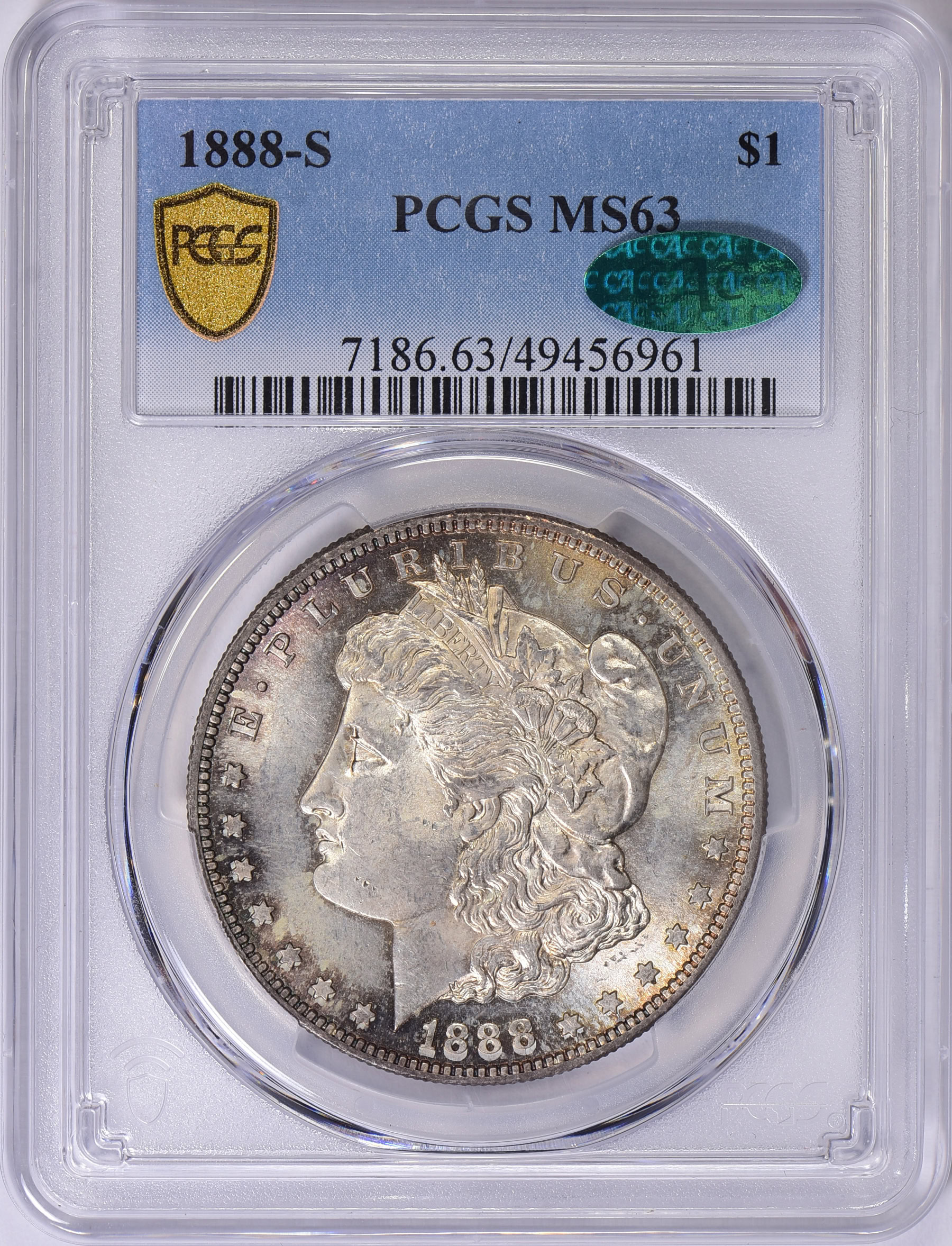 1888-S Morgan Silver Dollar PCGS MS-63 (CAC Green) (Toned) (Item 1724030) | GreatCollections ...