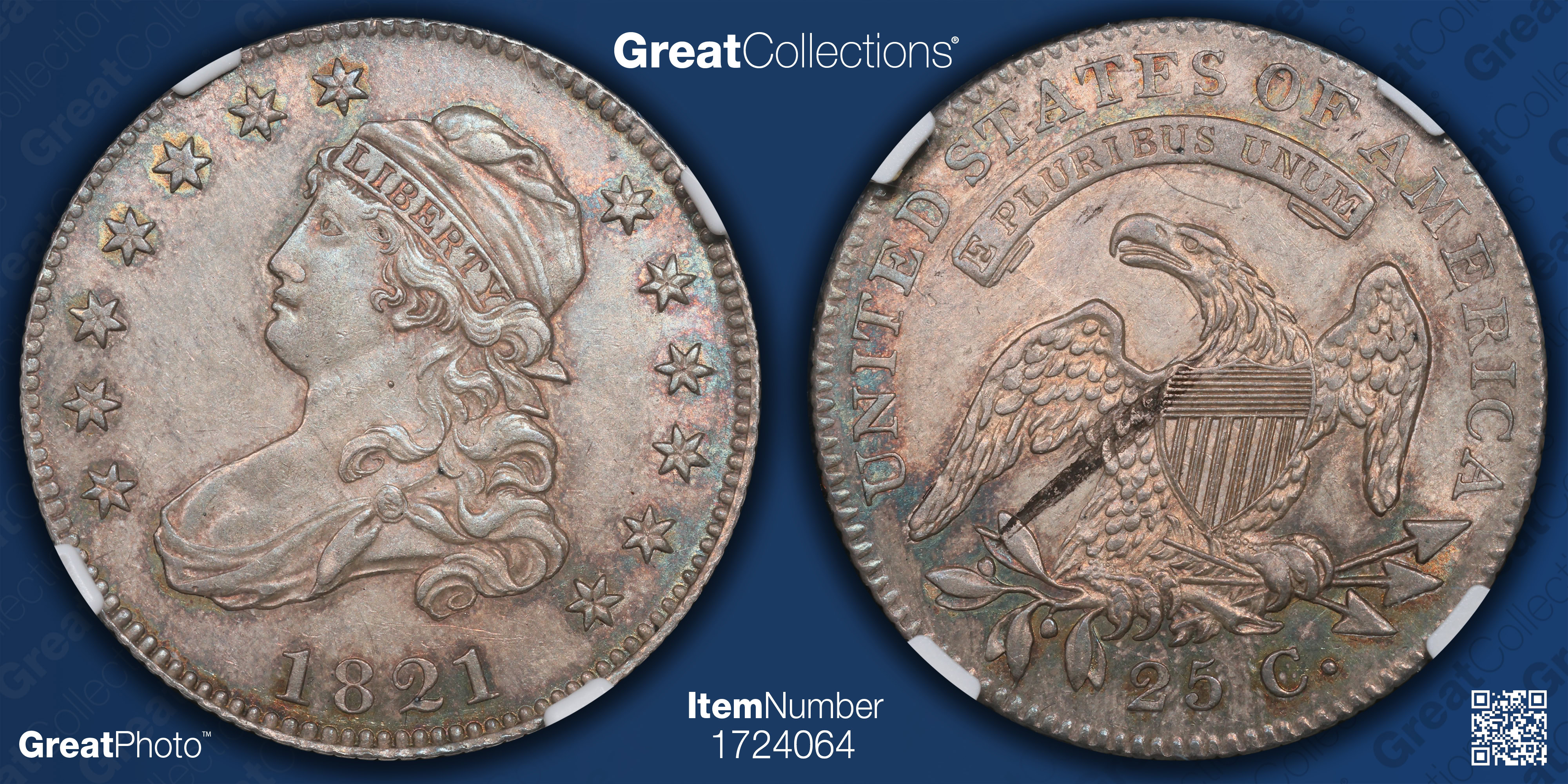 1821 Capped Bust Quarter NGC AU-58 (Item 1724064) | GreatCollections ...