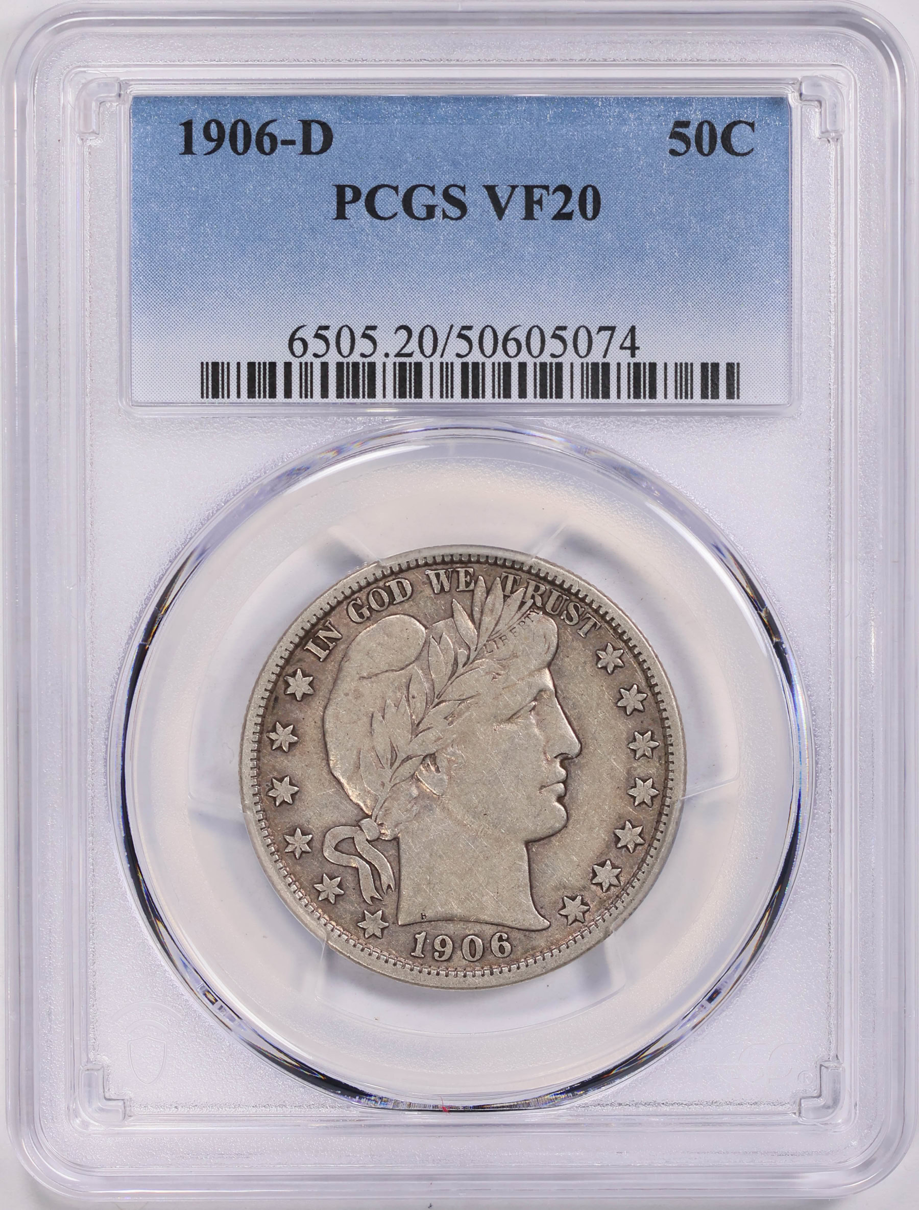 1906-D Barber Half Dollar PCGS VF-20 (Item 1724085) | GreatCollections Coin Auctions