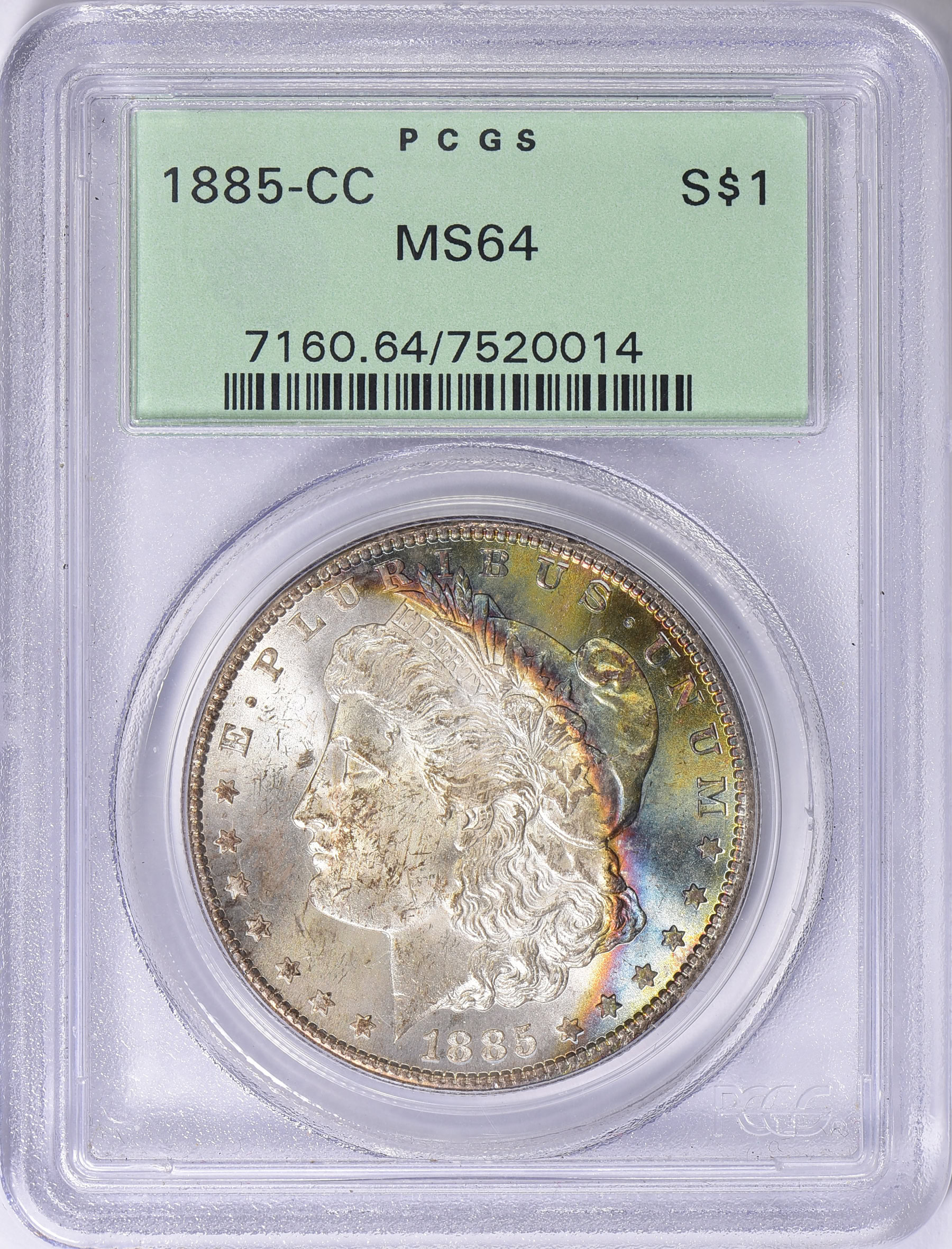 1885-CC Morgan Silver Dollar PCGS MS-64 OGH (Toned) (Item 1724105) | GreatCollections Coin Auctions