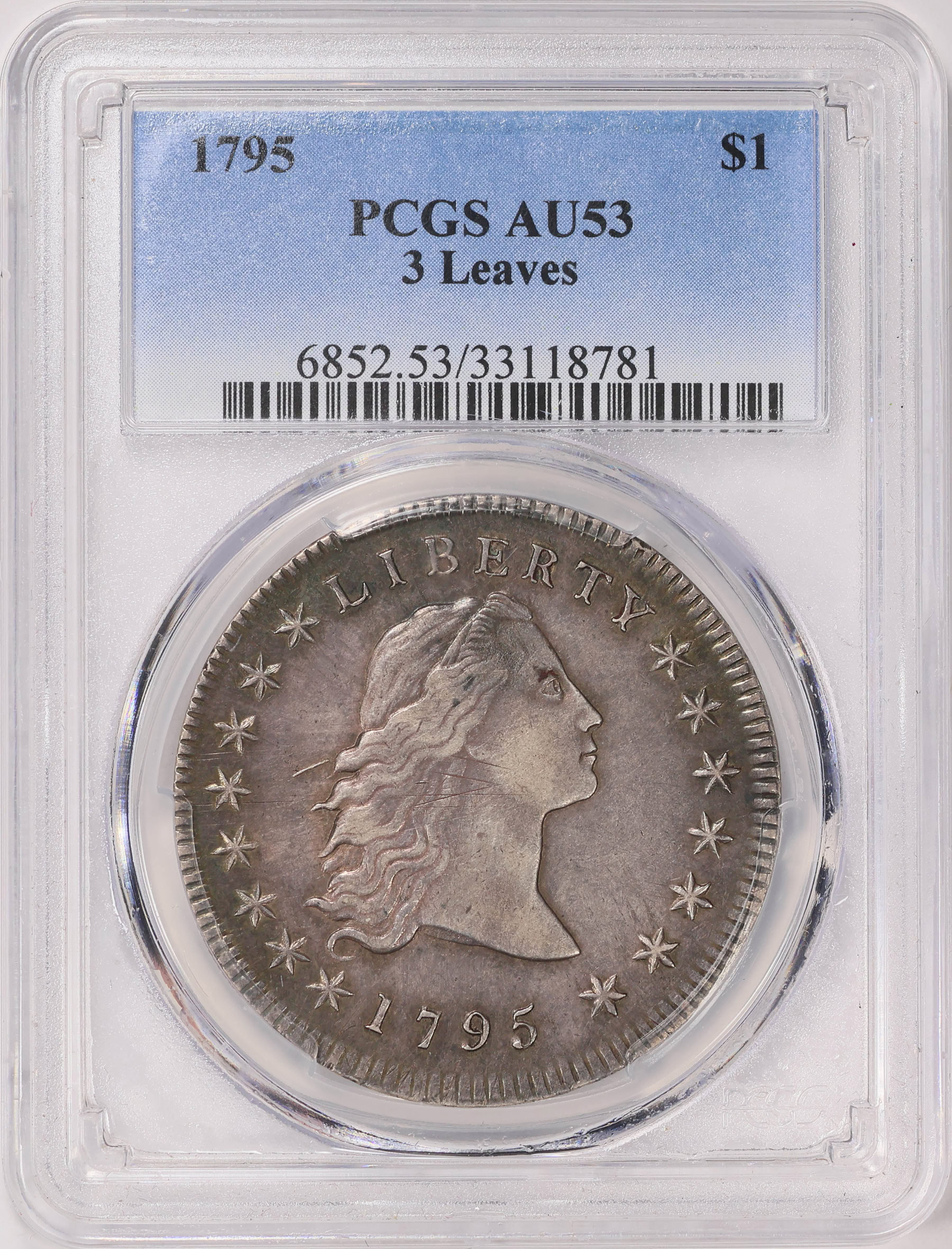 1795 Flowing Hair Silver Dollar 3 Leaves PCGS AU-53 (Item 1724136) | GreatCollections Coin Auctions