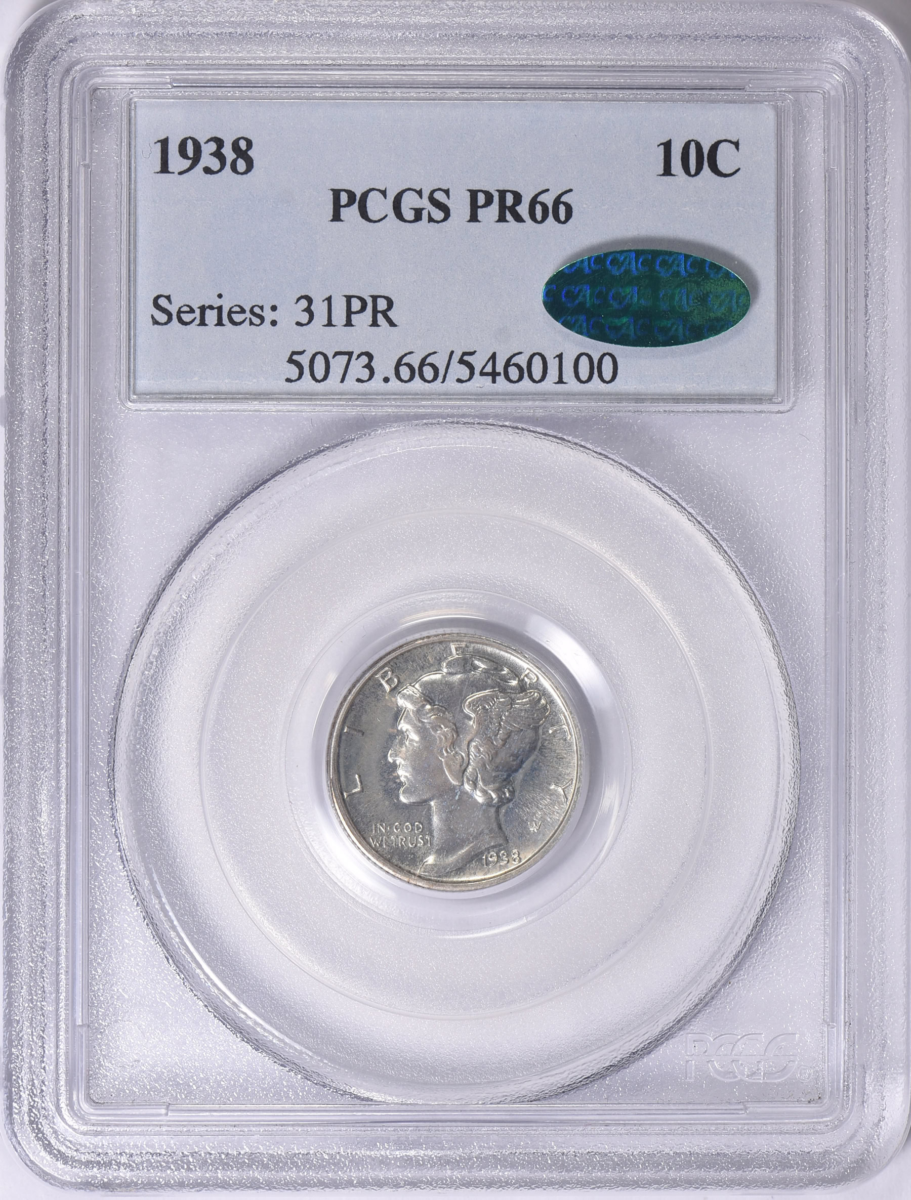 1938 Mercury Dime PCGS Proof-66 (CAC Green) (Item 1724196) | GreatCollections Coin Auctions