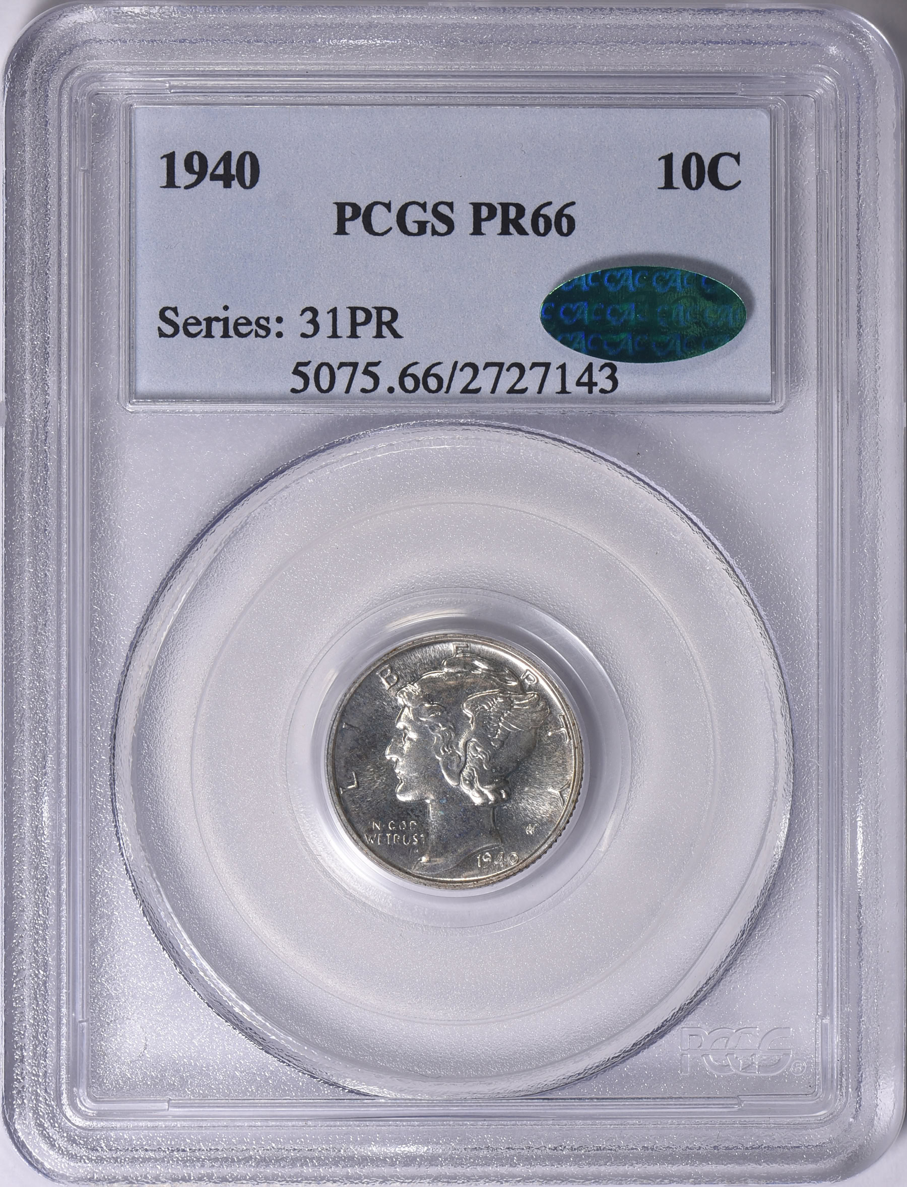 1940 Mercury Dime PCGS Proof-66 (CAC Green) (Item 1724198) | GreatCollections Coin Auctions