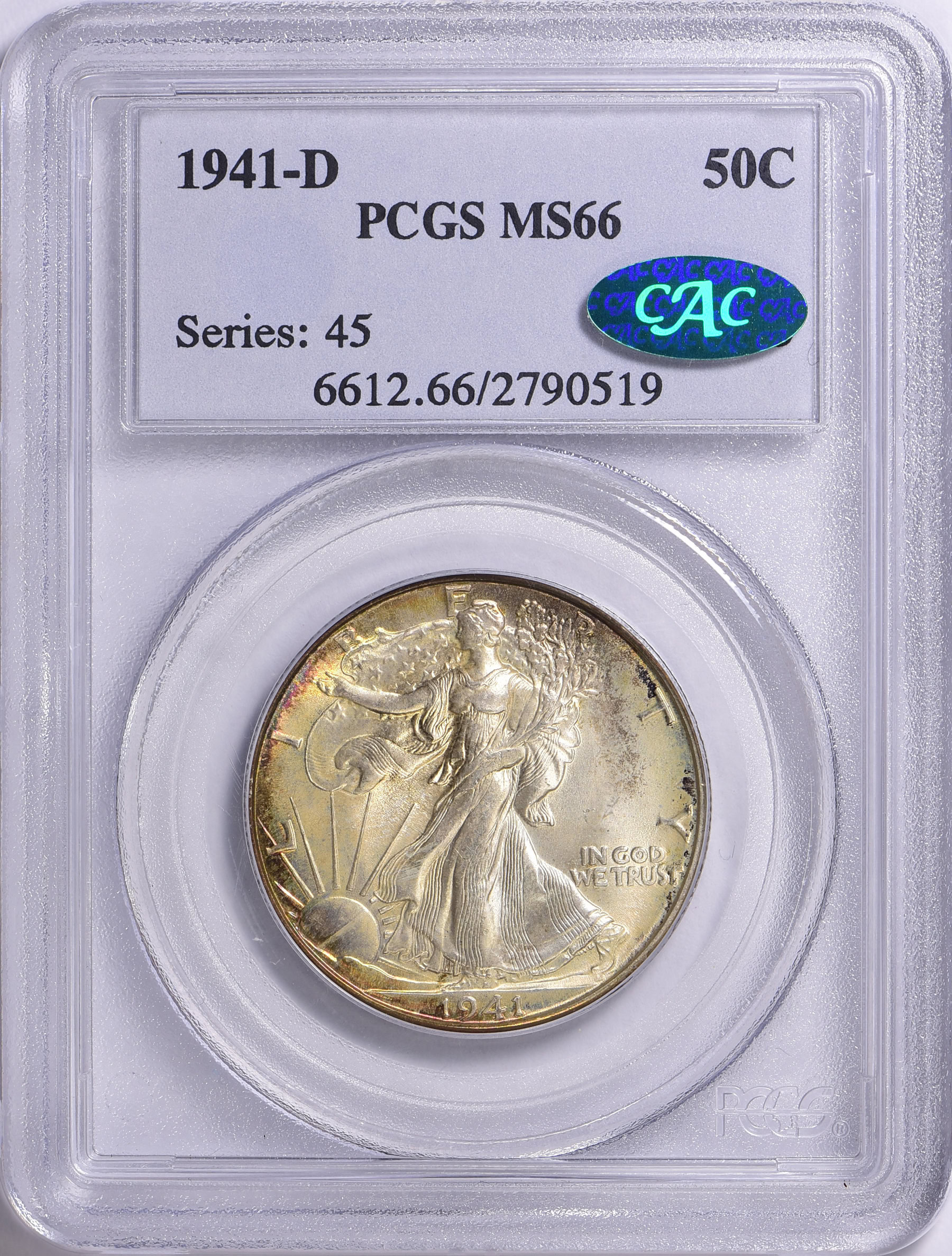 1941-D Walking Liberty Half Dollar PCGS MS-66 (CAC Green) (Toned) (Item 1724204 ...