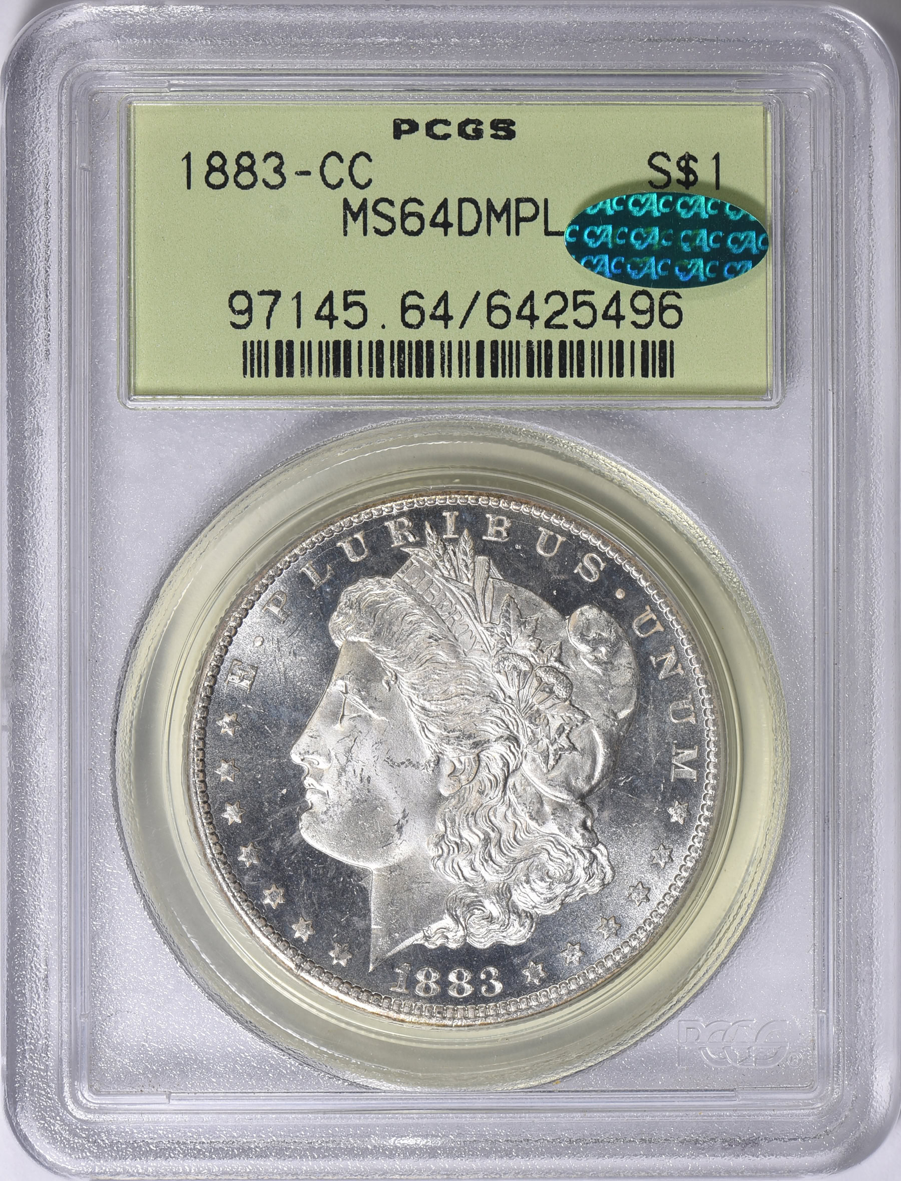 1883-CC Morgan Silver Dollar PCGS MS-64 DMPL (CAC Green) OGH (Item 1724215) | GreatCollections ...