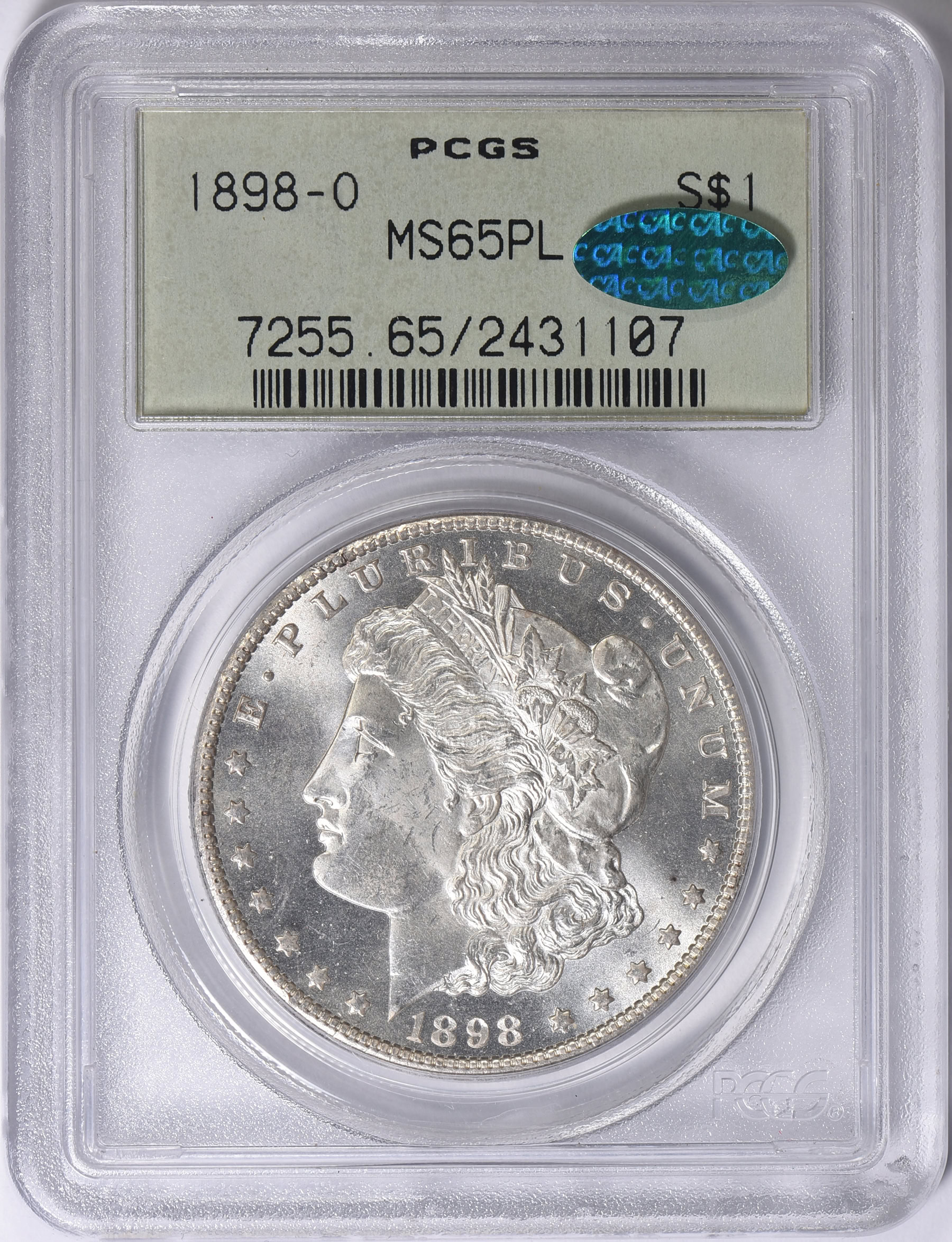 1898-O Morgan Silver Dollar PCGS MS-65 PL (CAC Green) OGH (Item 1724221) | GreatCollections Coin ...
