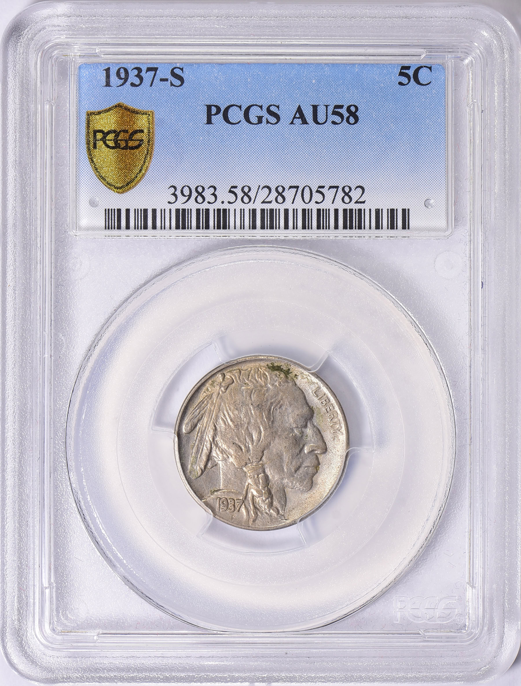 1937-S Buffalo Nickel PCGS AU-58 (Item 1724265) | GreatCollections Coin ...