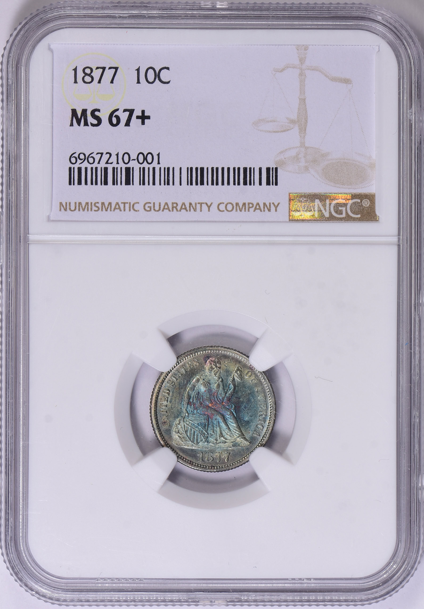 1877 Seated Liberty Dime NGC MS-67+ (Toned) (Item 1724272) | GreatCollections Coin Auctions