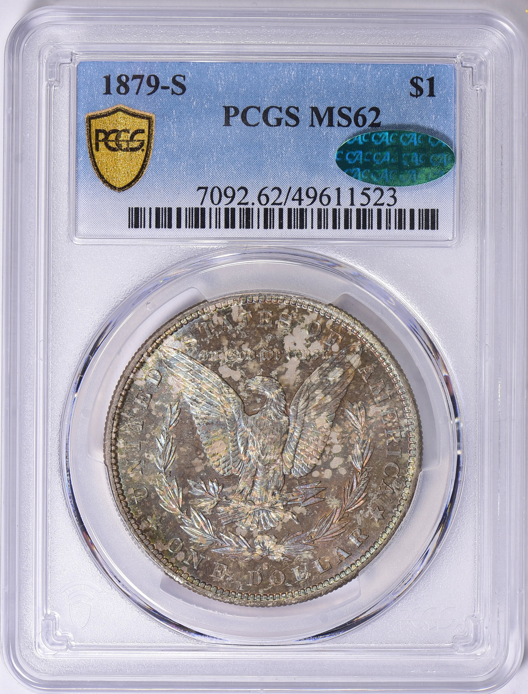 1879-S Morgan Silver Dollar PCGS MS-62 (CAC Green) (Toned) (Item 1724279) | GreatCollections ...