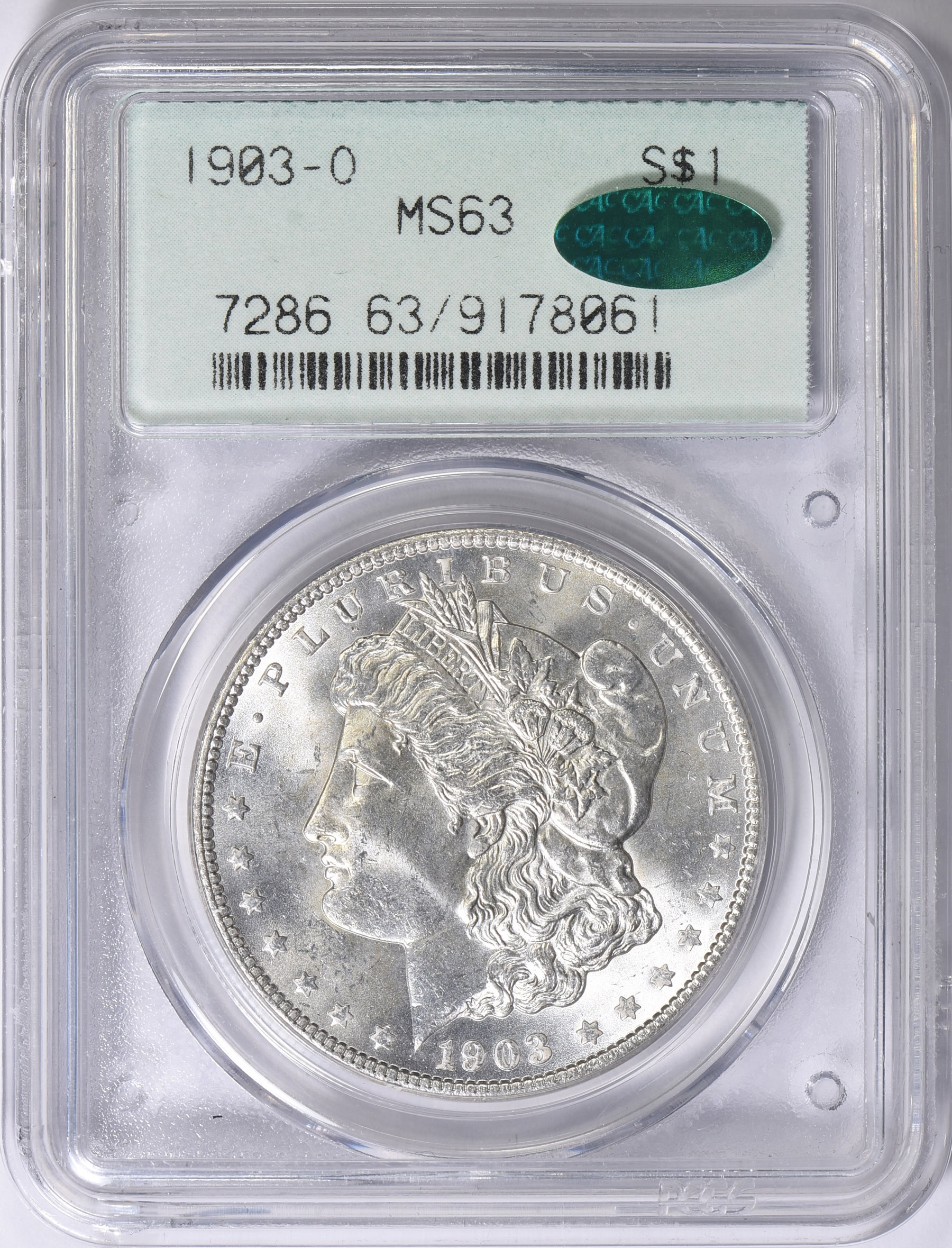 1903-O Morgan Silver Dollar PCGS MS-63 (CAC Green) OGH (2nd Gen) (Item 1724301 ...