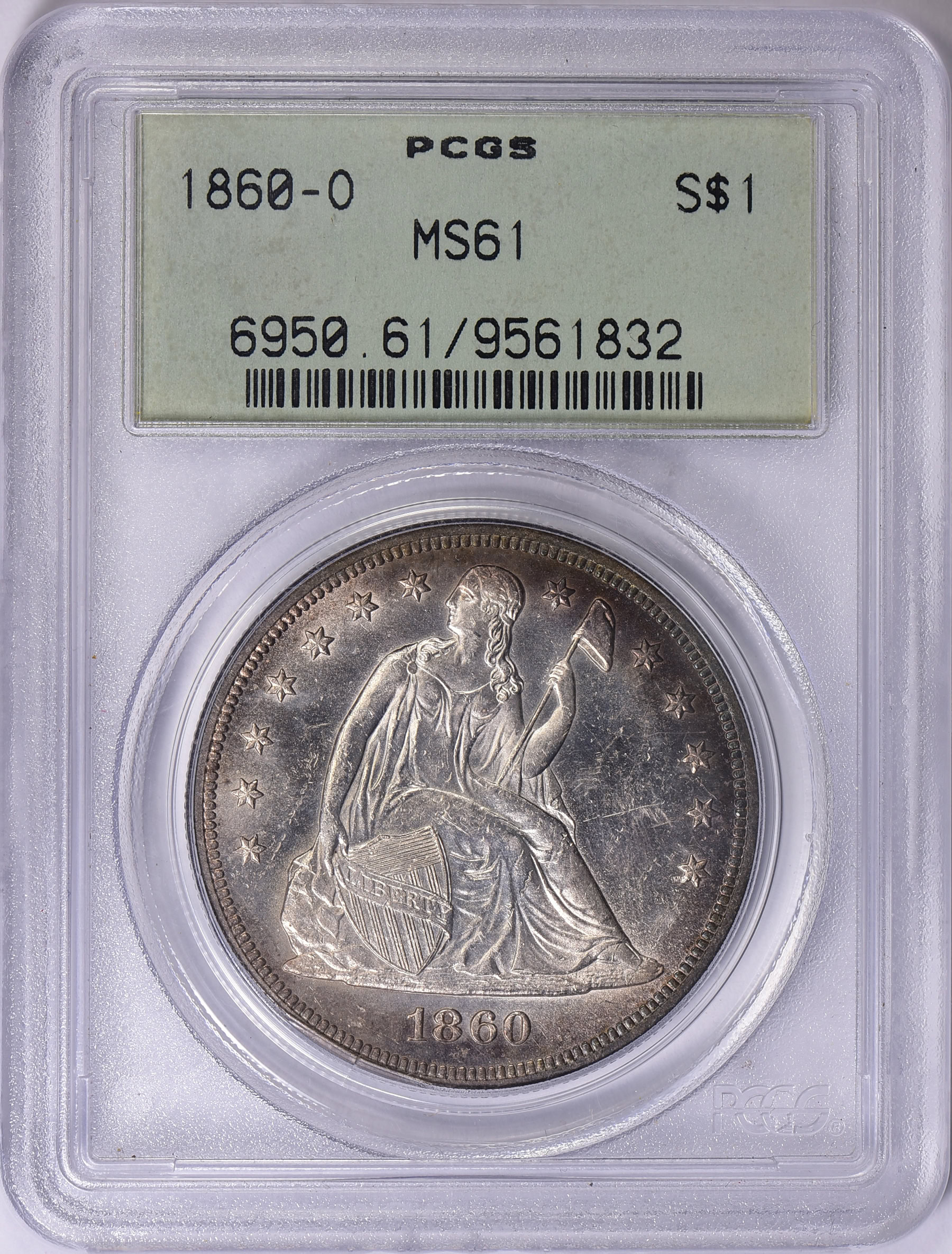 1860-O Seated Liberty Silver Dollar PCGS MS-61 OGH (Toned) (Item 1724320) | GreatCollections ...