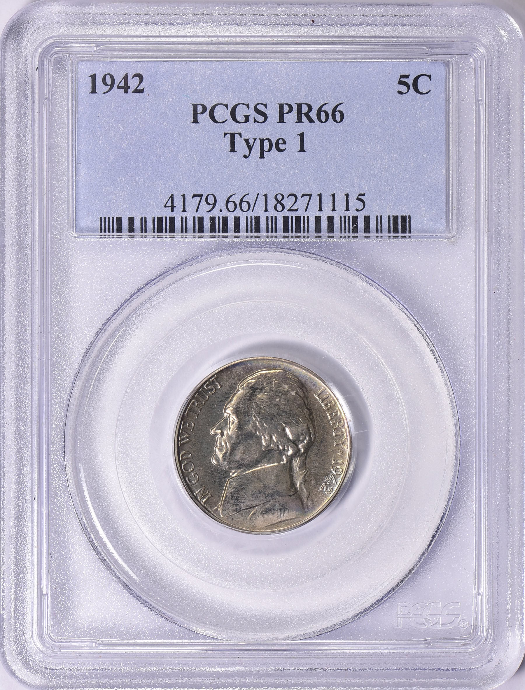 1942 Jefferson Nickel Type 1 PCGS Proof-66 (Toned) (Item 1724325) | GreatCollections Coin Auctions