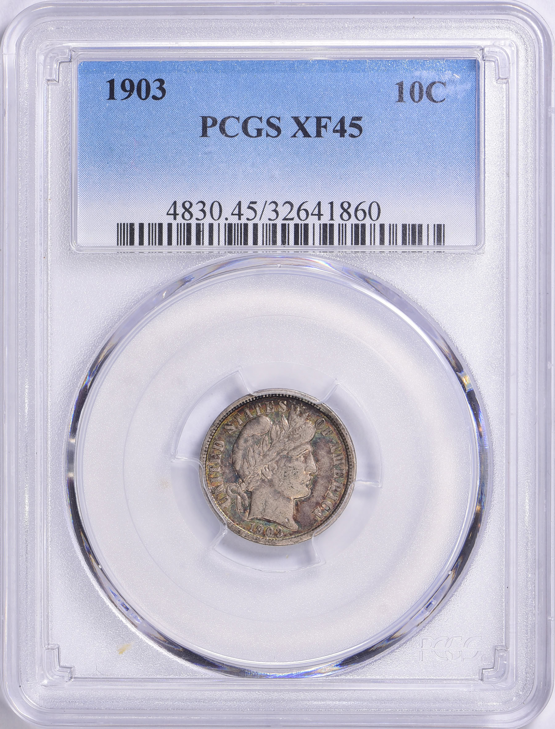 1903 Barber Dime PCGS XF-45 (Toned) (Item 1724440) | GreatCollections Coin Auctions