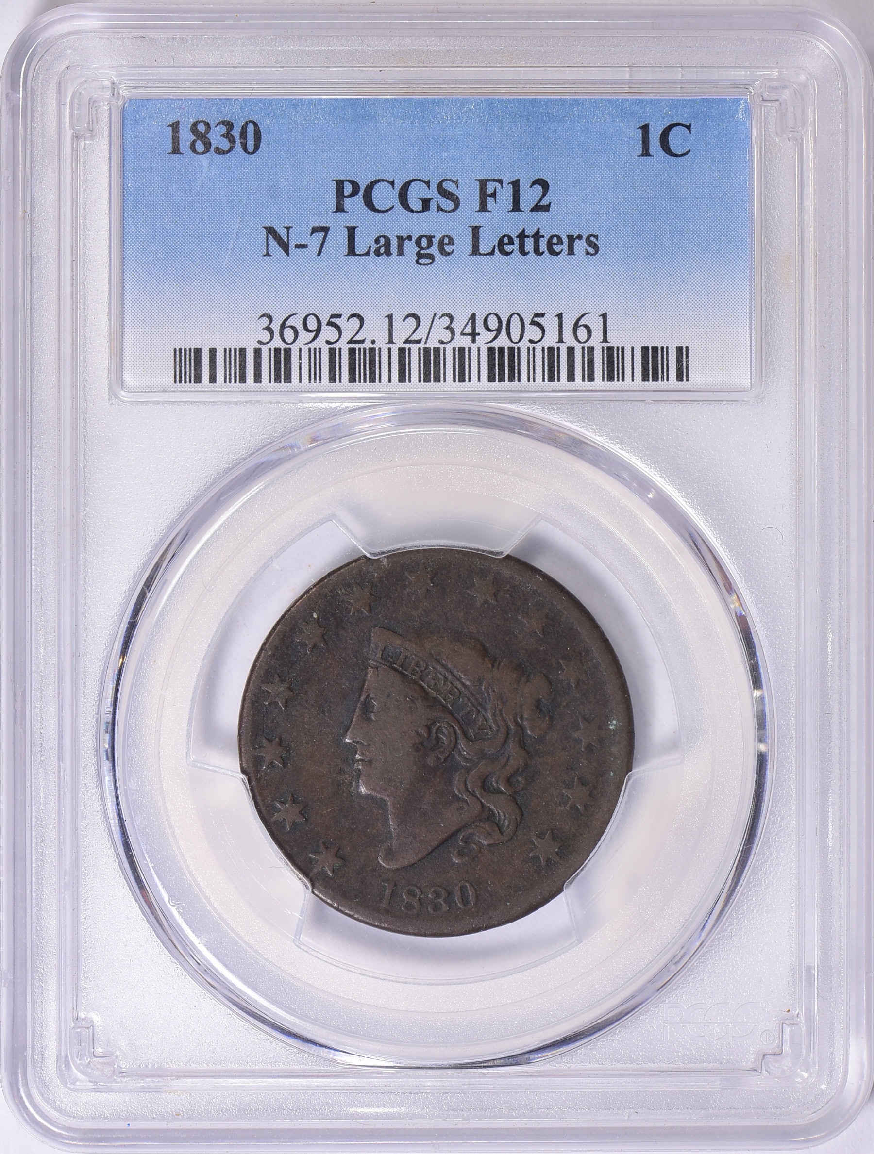 1830 Matron Cent N-7 Large Letters PCGS F-12 BN (Item 1724483 ...