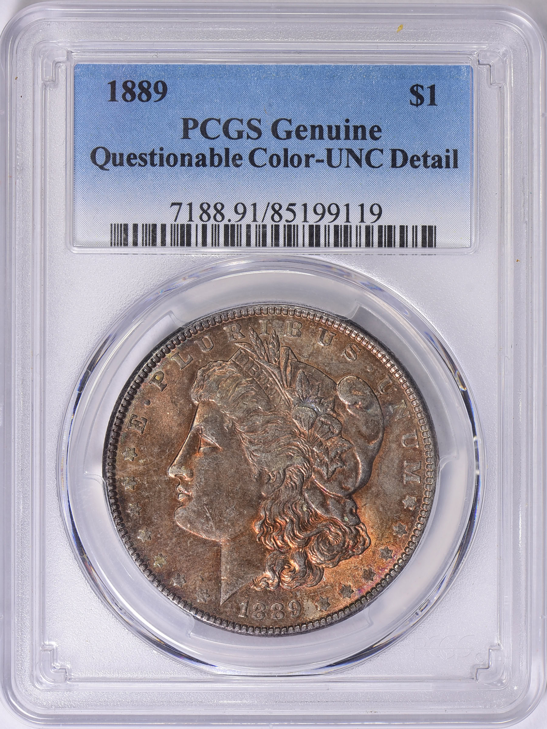 1889 Morgan Silver Dollar PCGS Genuine Unc Details (Art. Toned) (Item ...