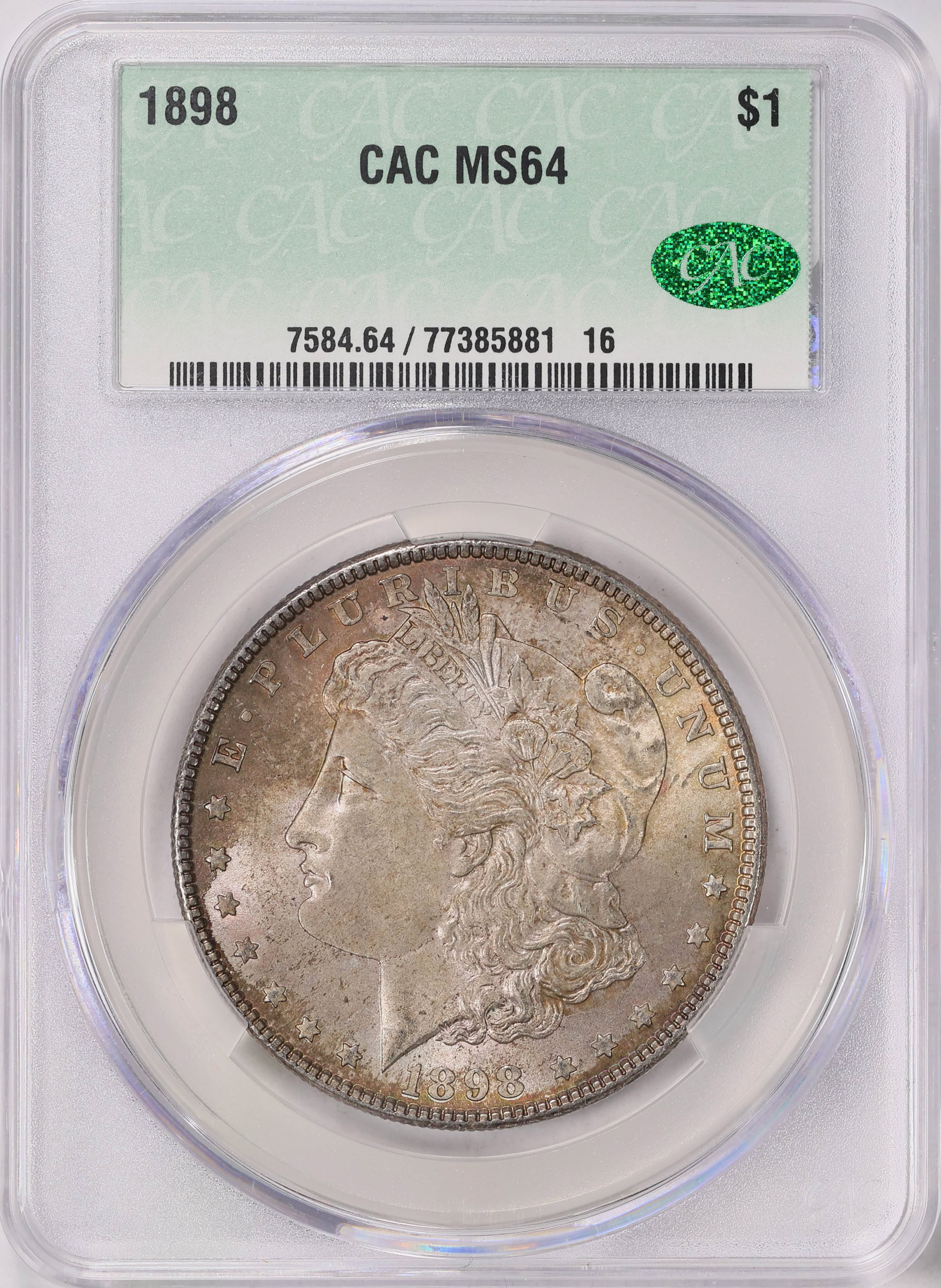 1898 Morgan Silver Dollar CACG MS-64 (Toned) (Item 1724502) | GreatCollections Coin Auctions