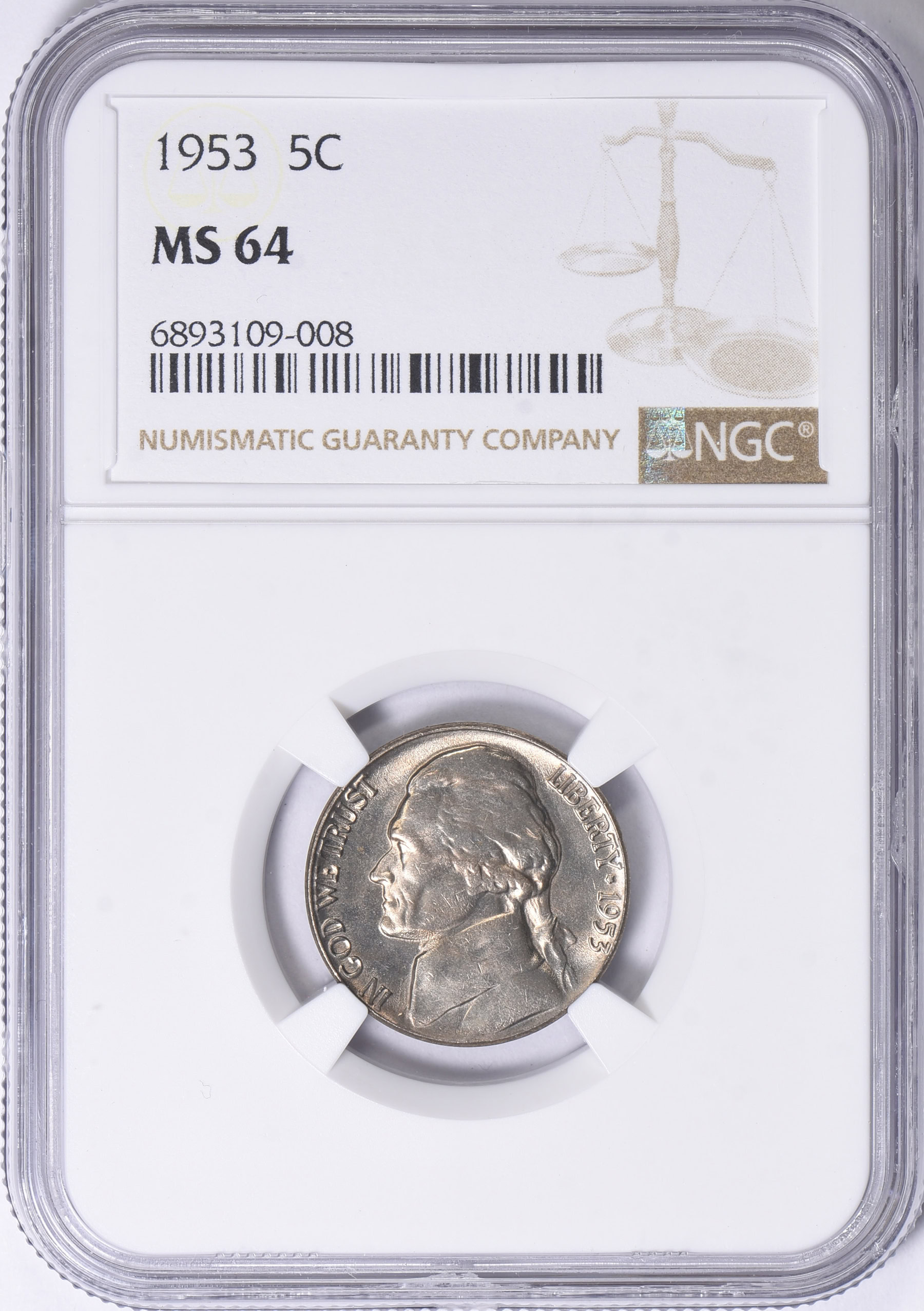 1953 Jefferson Nickel NGC MS-64 (Item 1724686) | GreatCollections Coin Auctions