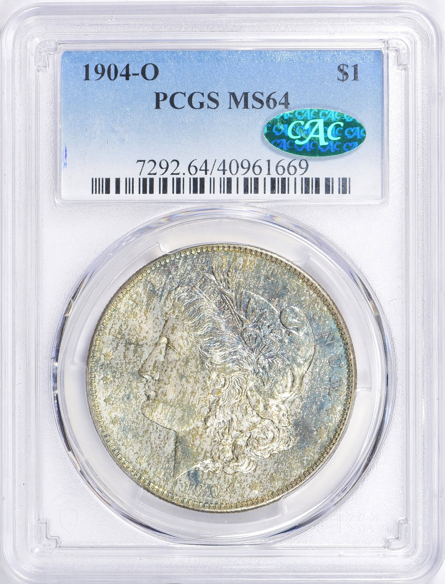 1904-O Morgan Silver Dollar PCGS MS-64 (CAC Green) (Toned) (Item 1724755) | GreatCollections ...
