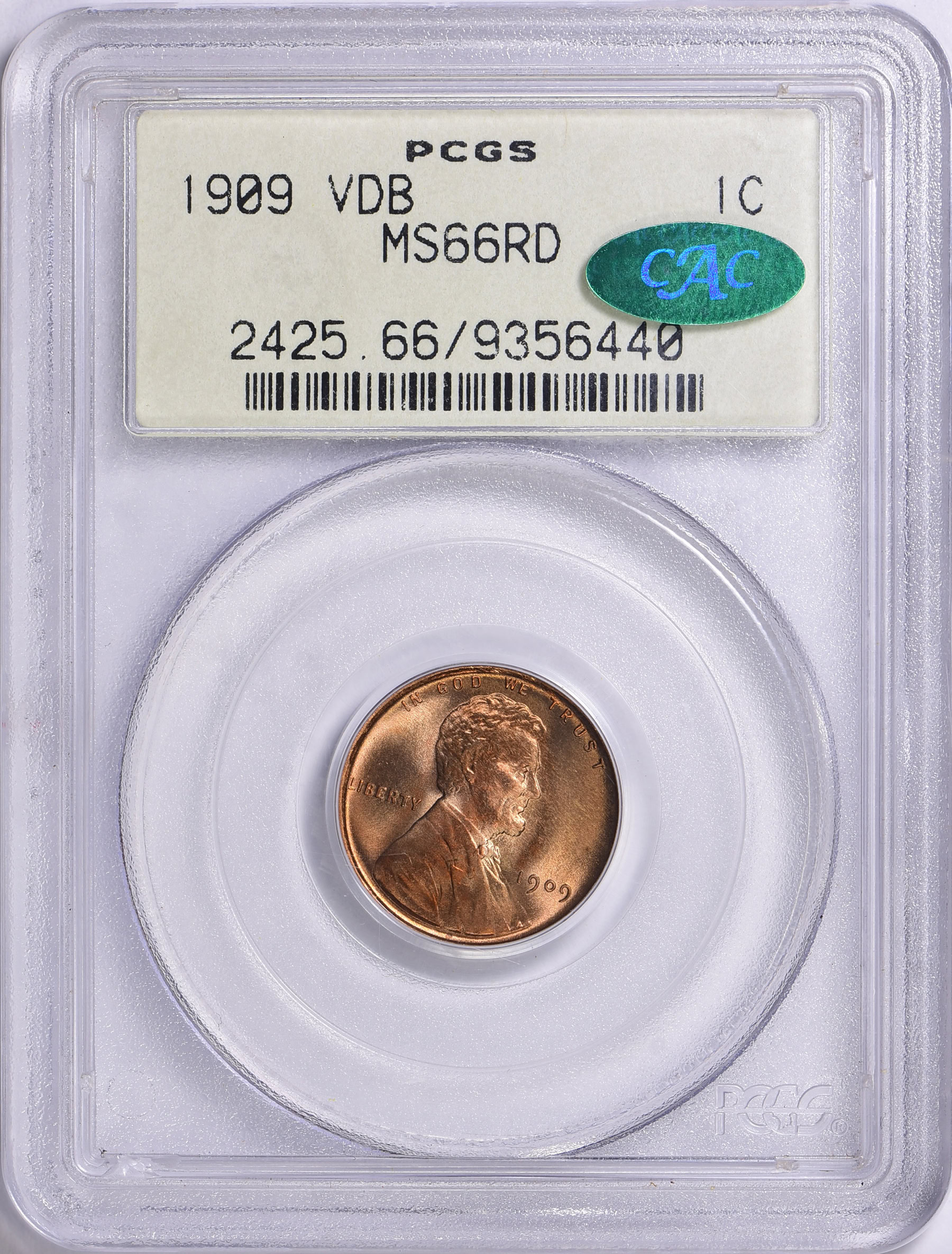 1909 Lincoln Cent V.D.B. PCGS MS-66 RD (CAC Green) OGH (Item 1724774) | GreatCollections Coin ...