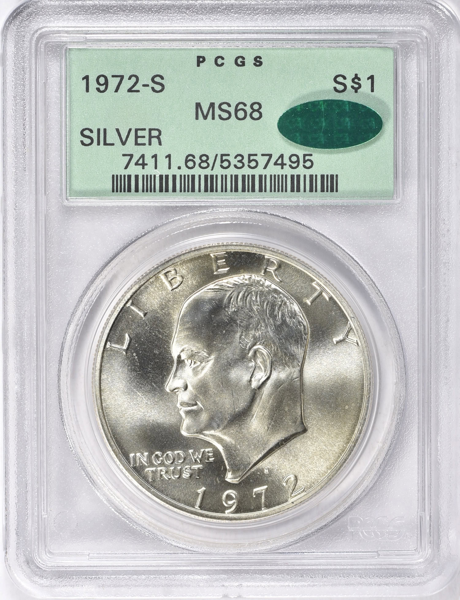 1972-S Eisenhower Dollar Silver PCGS MS-68 (CAC Green) OGH (Item 1724776) | GreatCollections ...