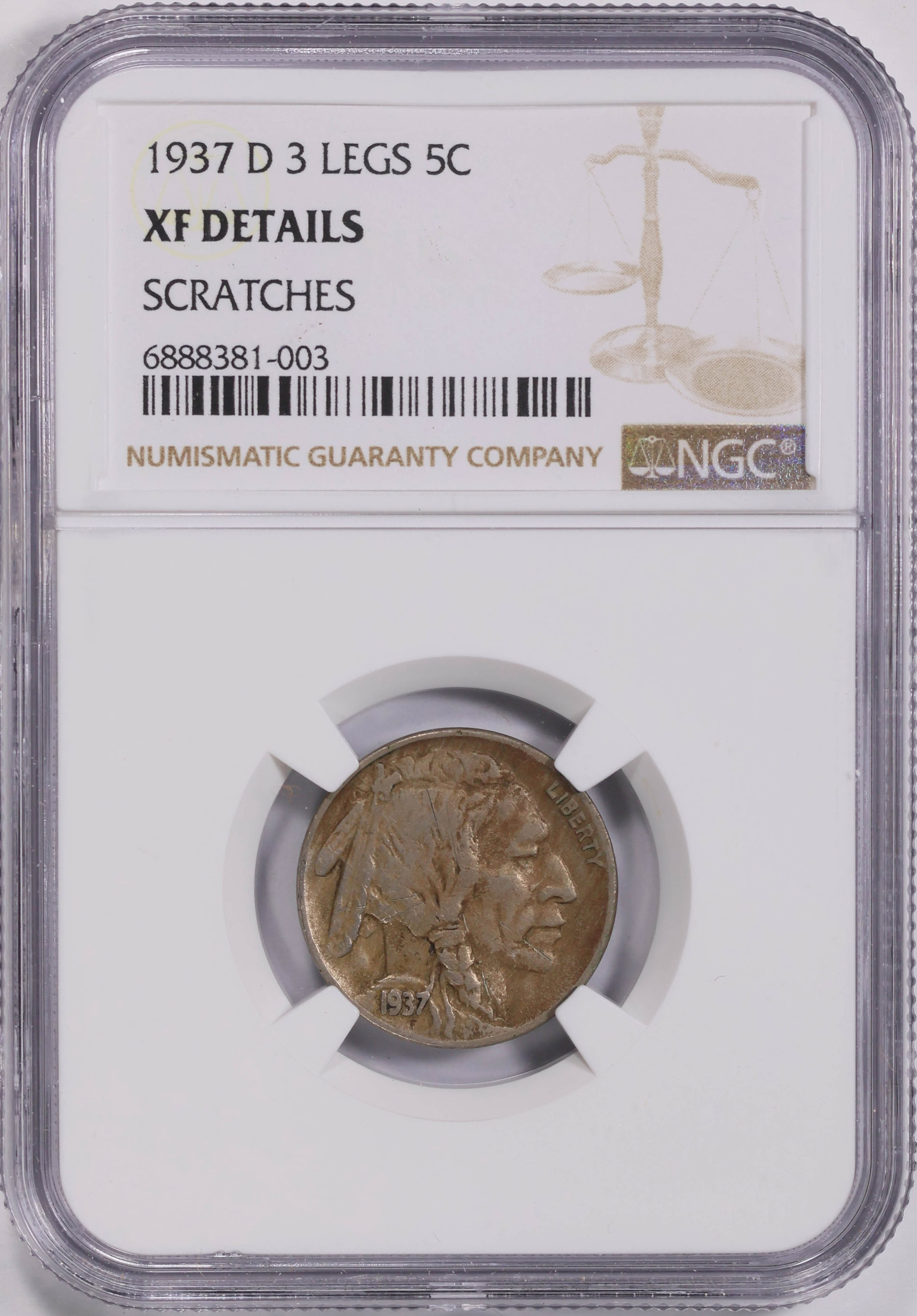 1937-D Buffalo Nickel 3 Legs NGC XF Details (Item 1724860) | GreatCollections Coin Auctions