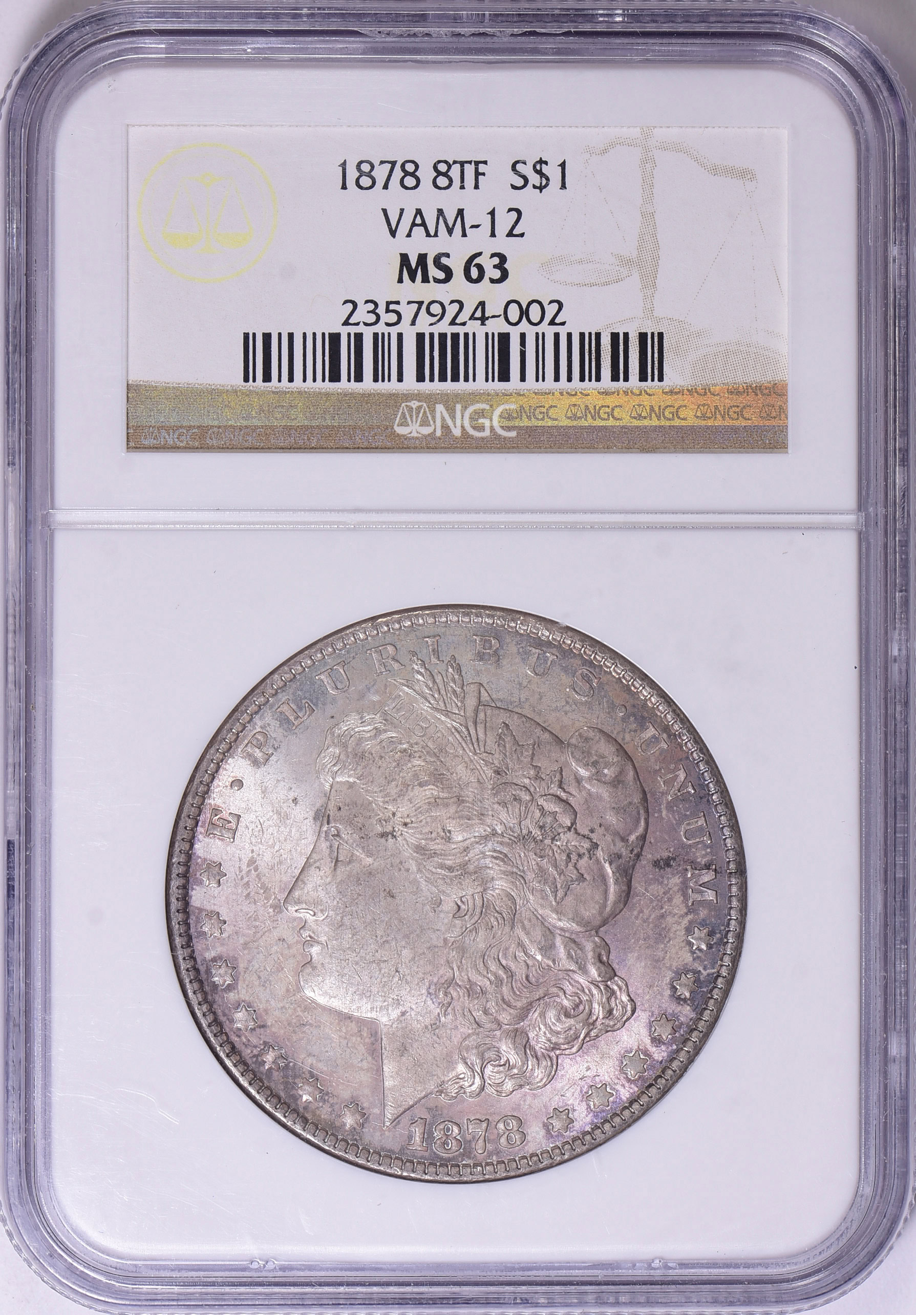1878 8TF Morgan Silver Dollar VAM-12 NGC MS-63 (Toned) (Item 1724931) | GreatCollections Coin ...