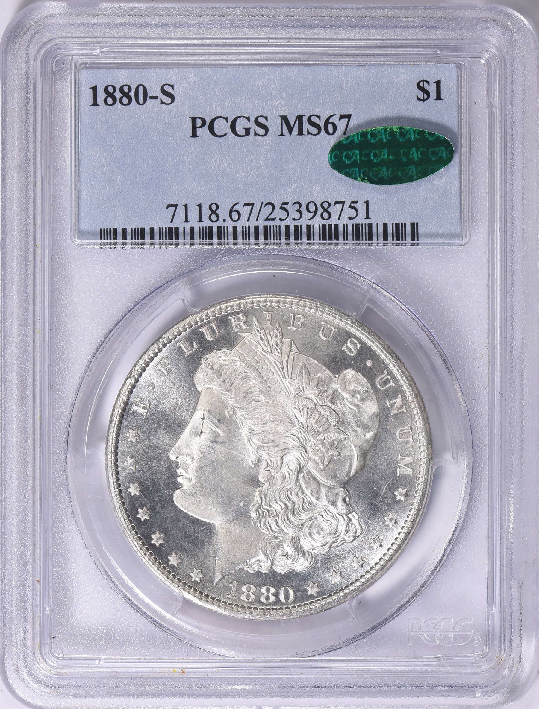 1880-S Morgan Silver Dollar PCGS MS-67 (CAC Green) (Item 1724955) | GreatCollections Coin Auctions