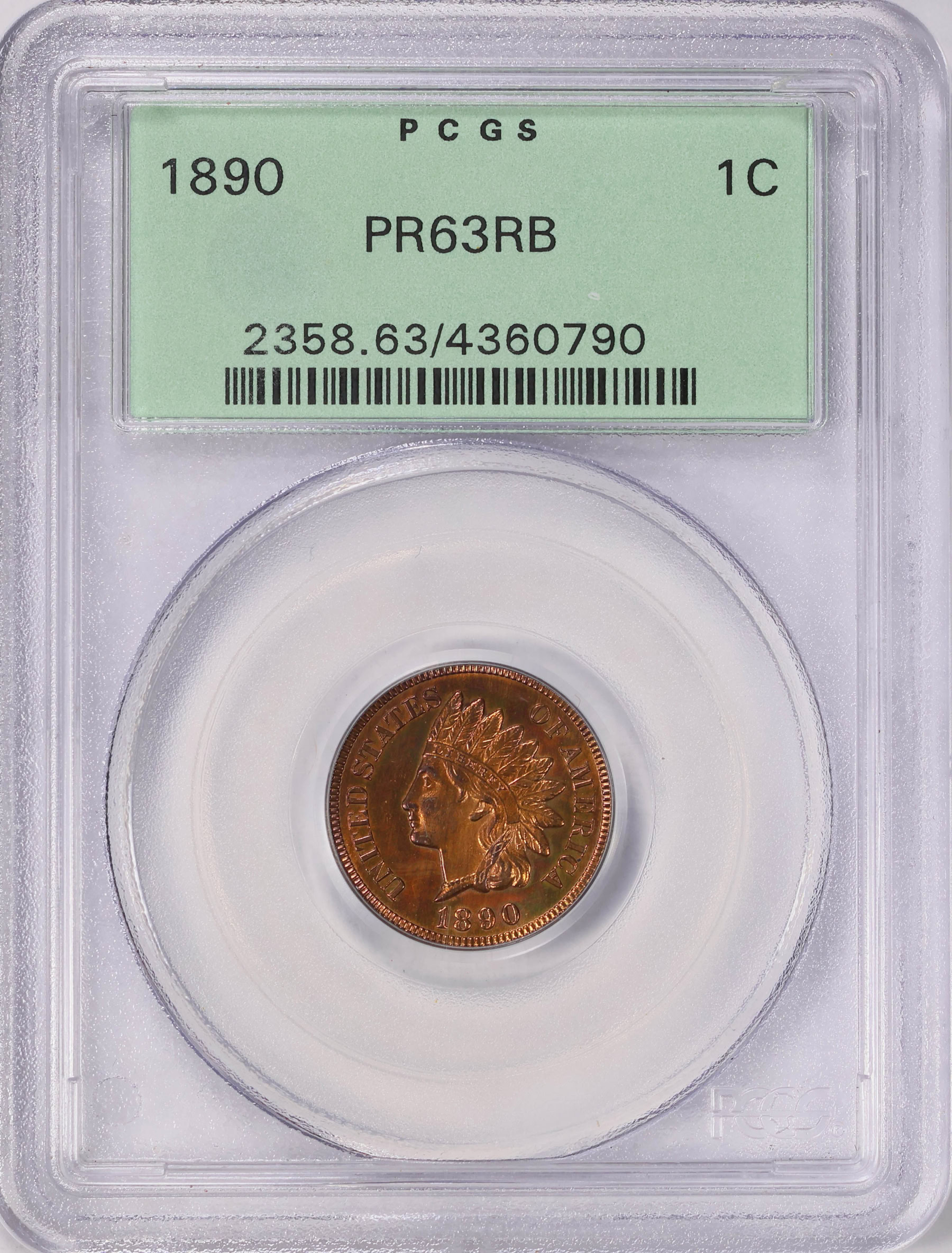 1890 Indian Cent PCGS Proof-63 RB OGH (Toned) (Item 1724963) | GreatCollections Coin Auctions