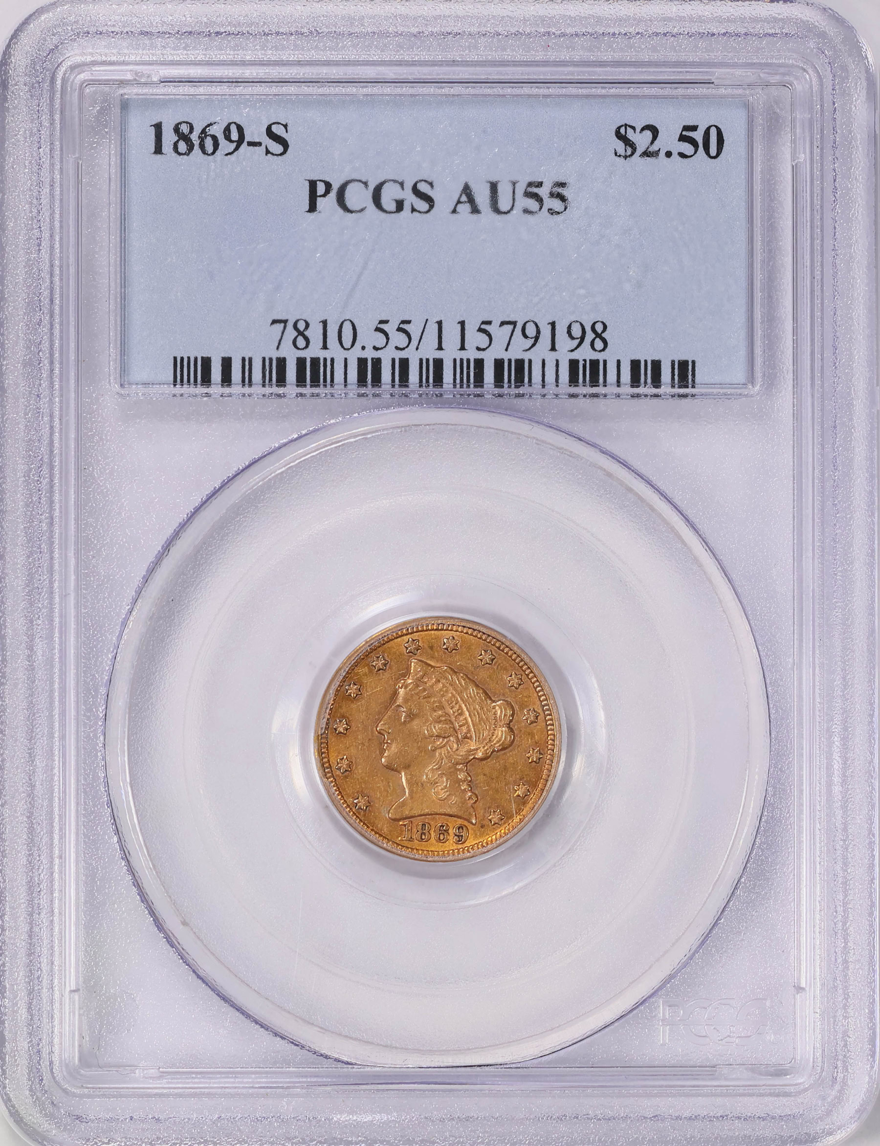 1869-S Liberty Gold Quarter Eagle PCGS AU-55 (Item 1724983) | GreatCollections Coin Auctions