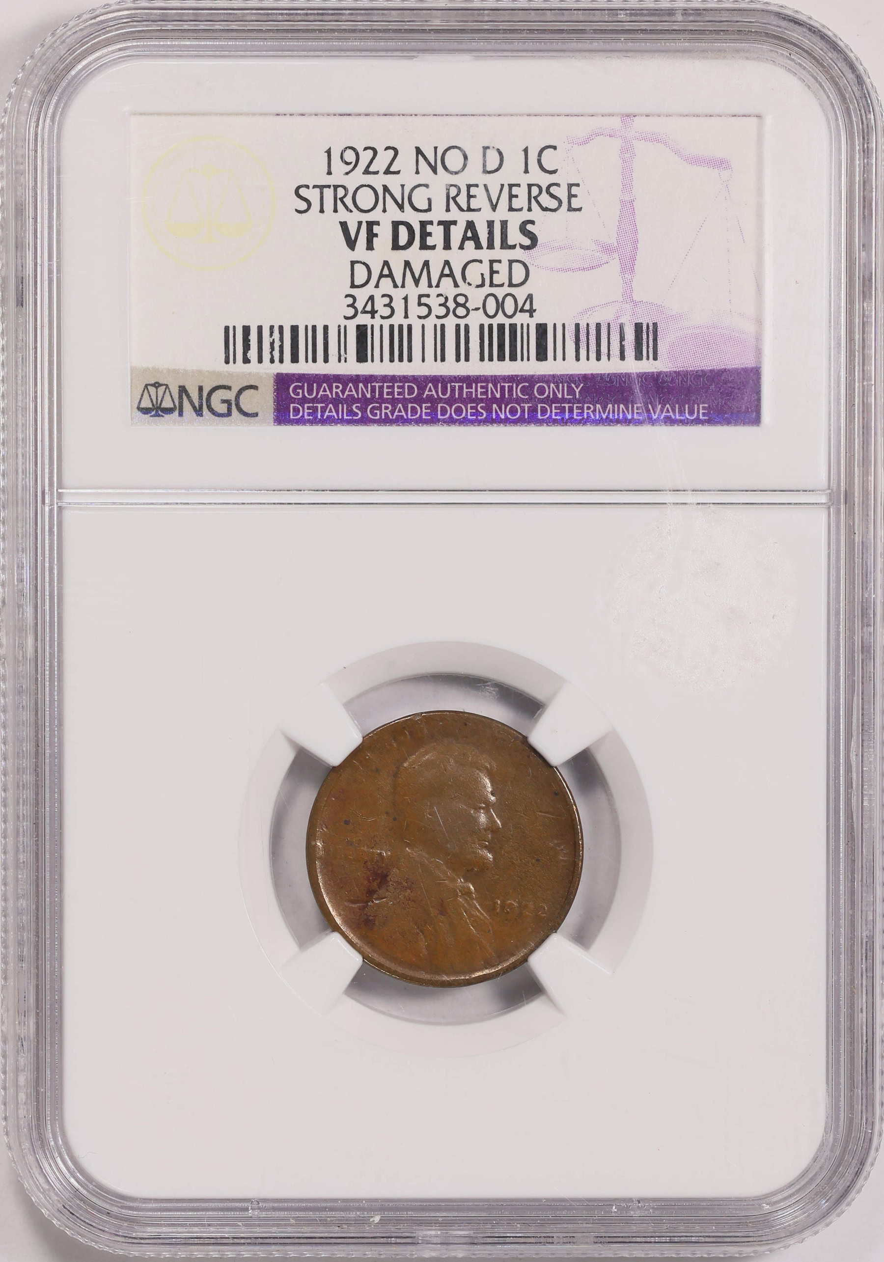1922-No D Lincoln Cent Strong Reverse NGC VF Details (Item 1725004) | GreatCollections Coin Auctions