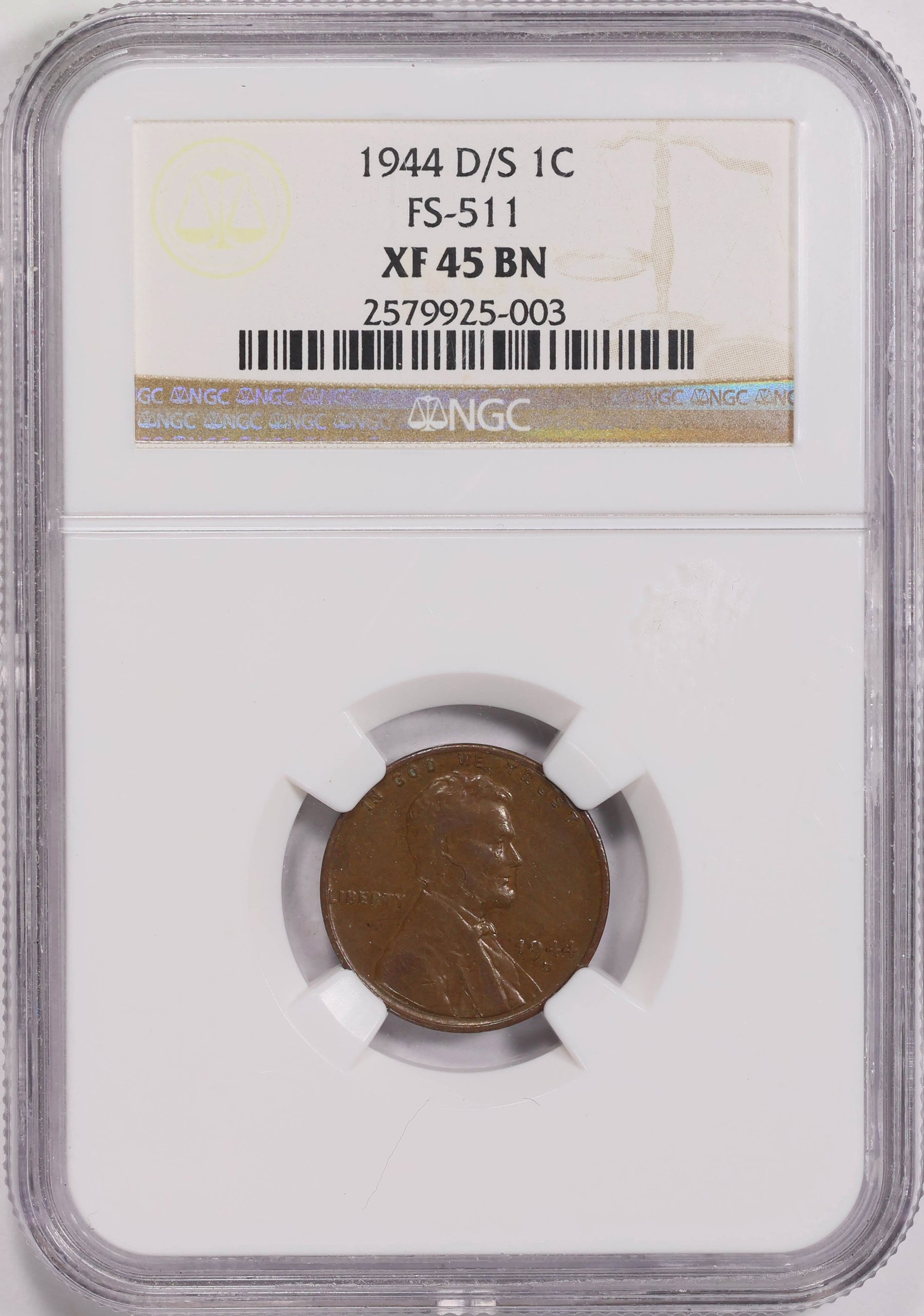 1944-D/S Lincoln Cent FS-511 NGC XF-45 BN (Item 1725005 ...
