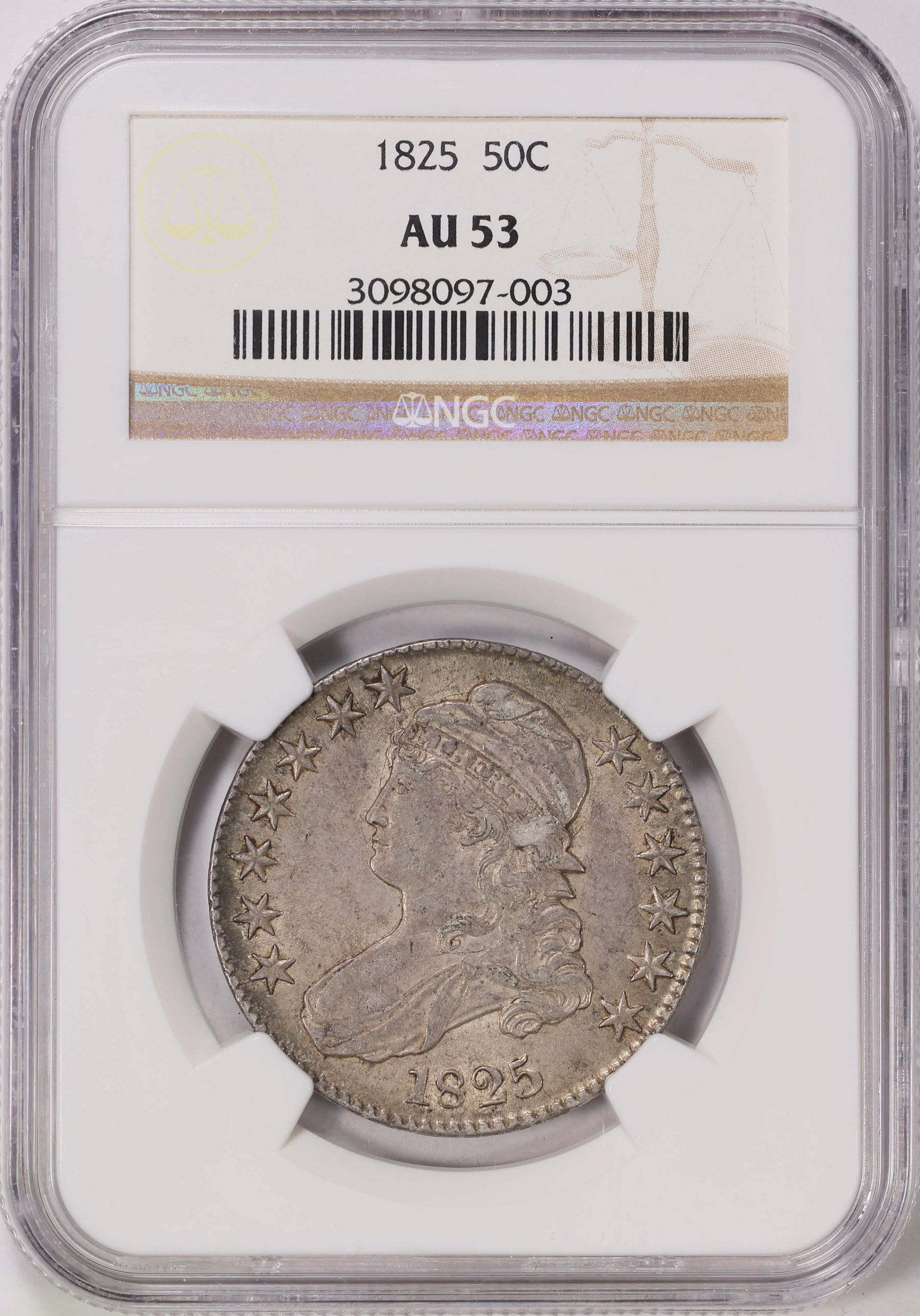 1825 Capped Bust Half Dollar NGC AU-53 (Item 1725006) | GreatCollections Coin Auctions