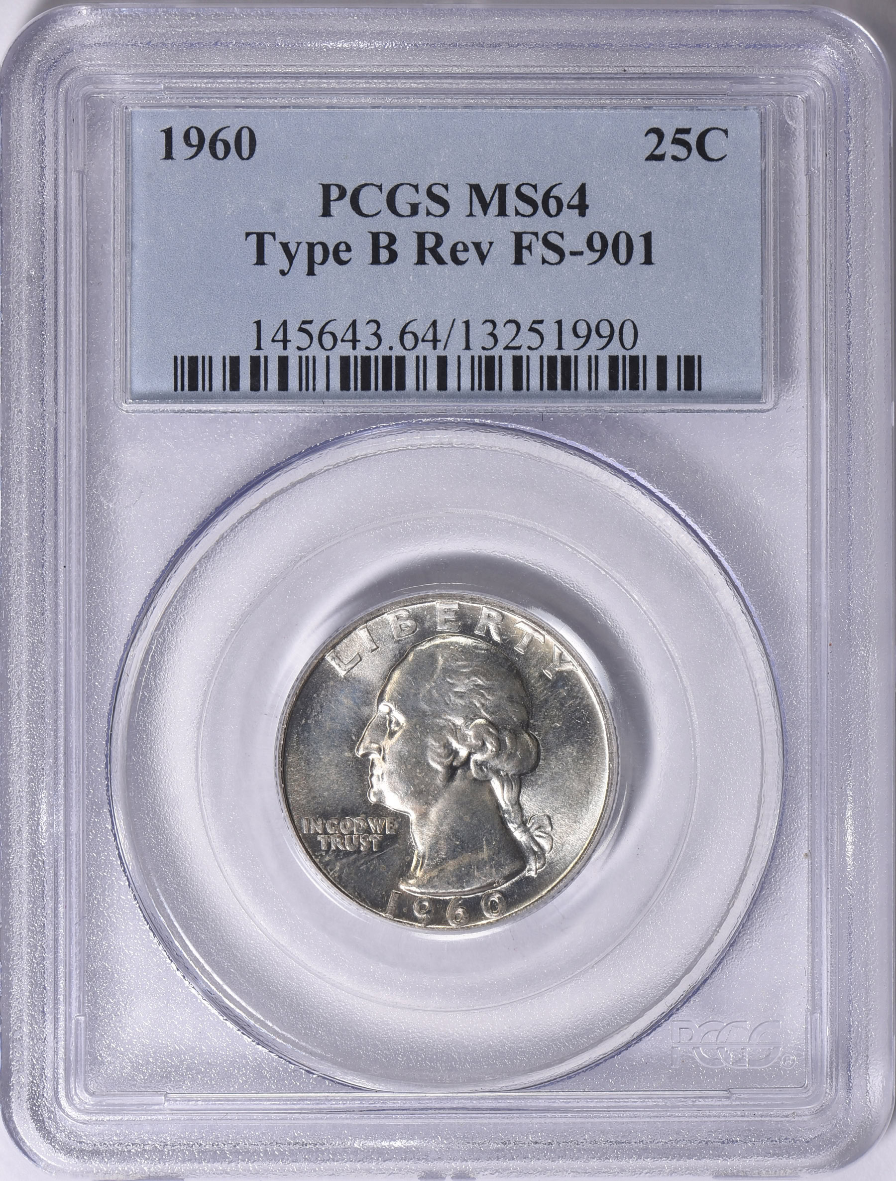 1960 Washington Quarter Type B Reverse FS-901 PCGS MS-64 (Item 1725018) | GreatCollections Coin ...