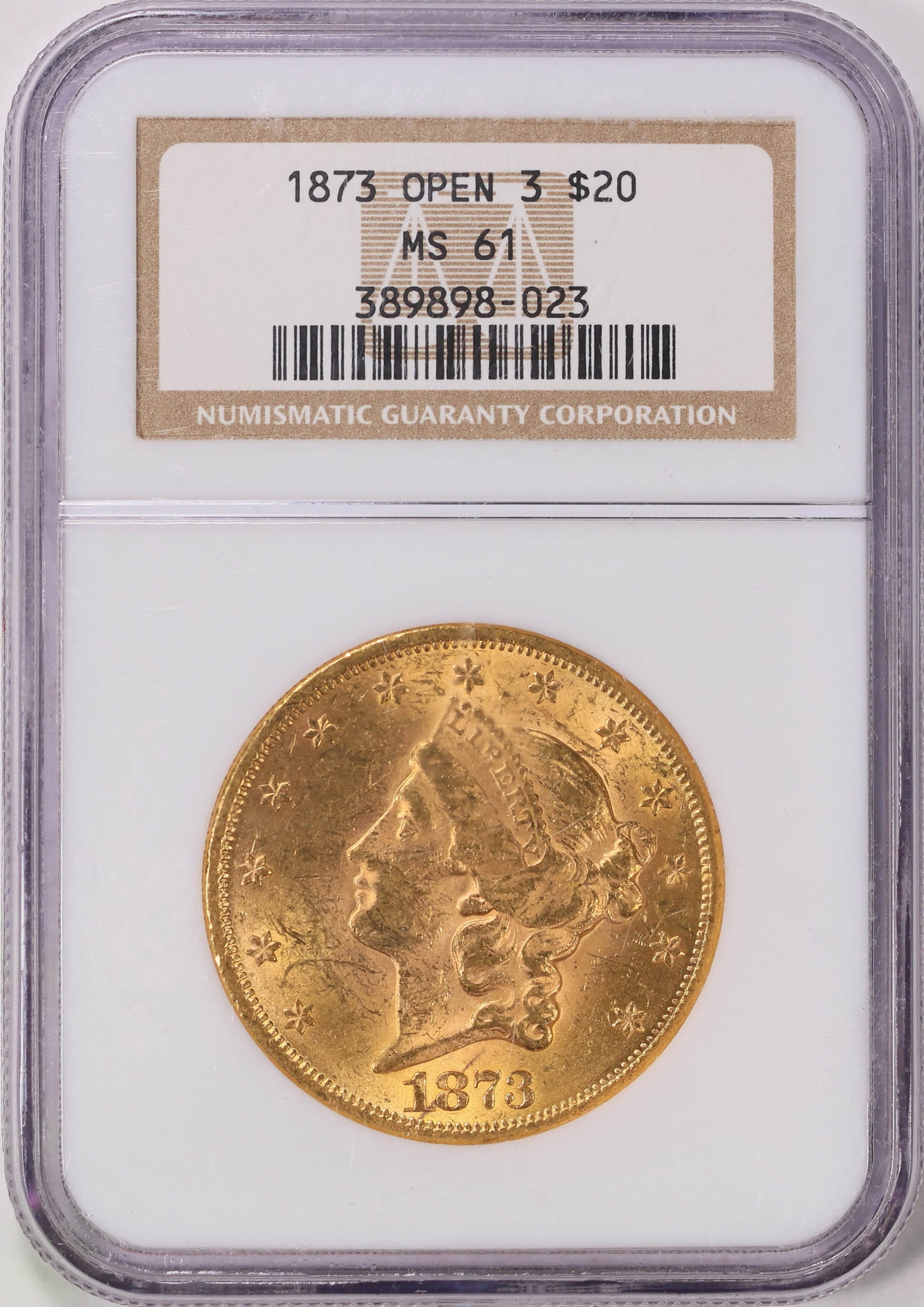 1873 Liberty Gold Double Eagle Open 3 NGC MS-61 (Item 1725044) | GreatCollections Coin Auctions