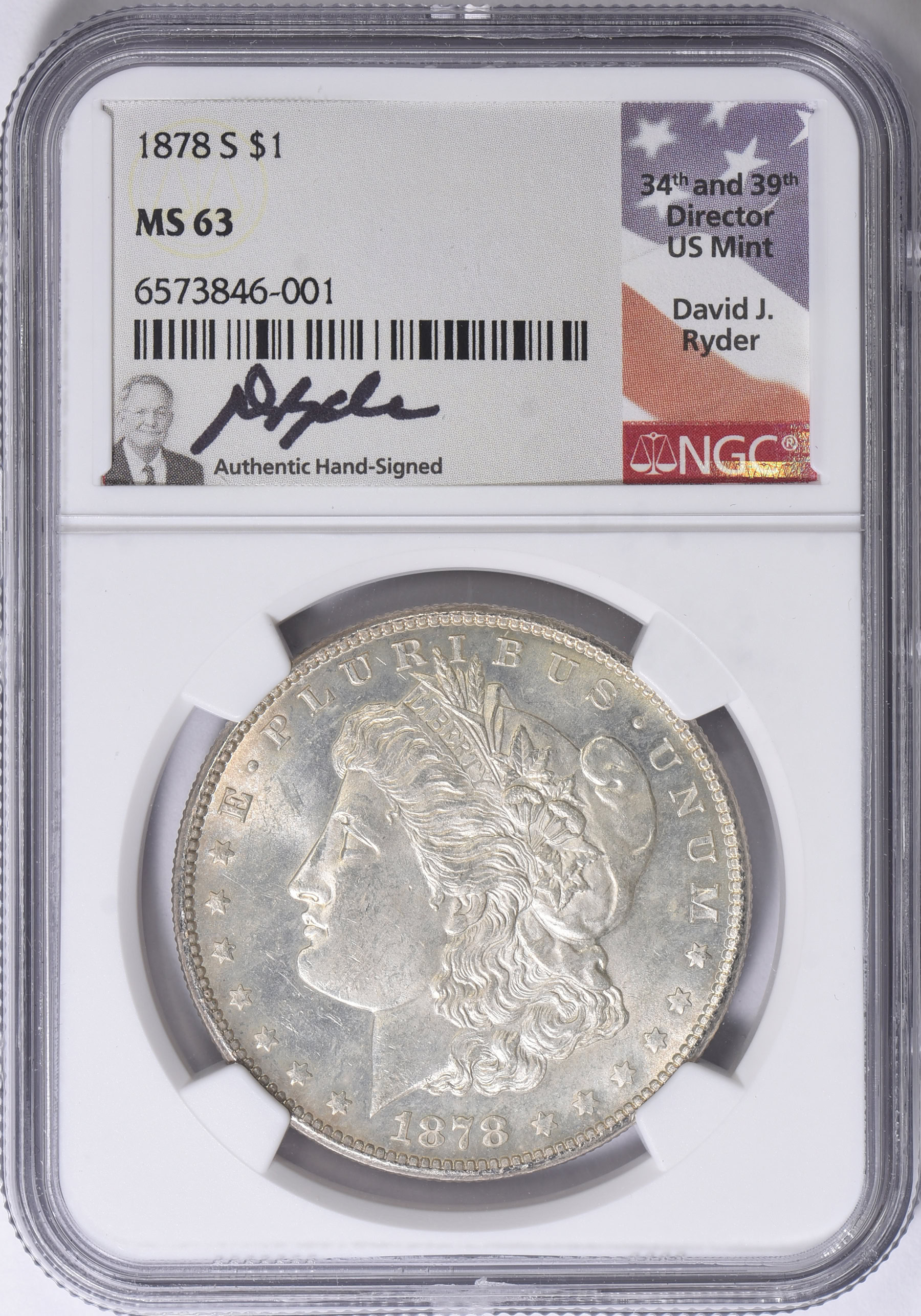 1878-S Morgan Silver Dollar NGC MS-63 (David J. Ryder Signed Label ...
