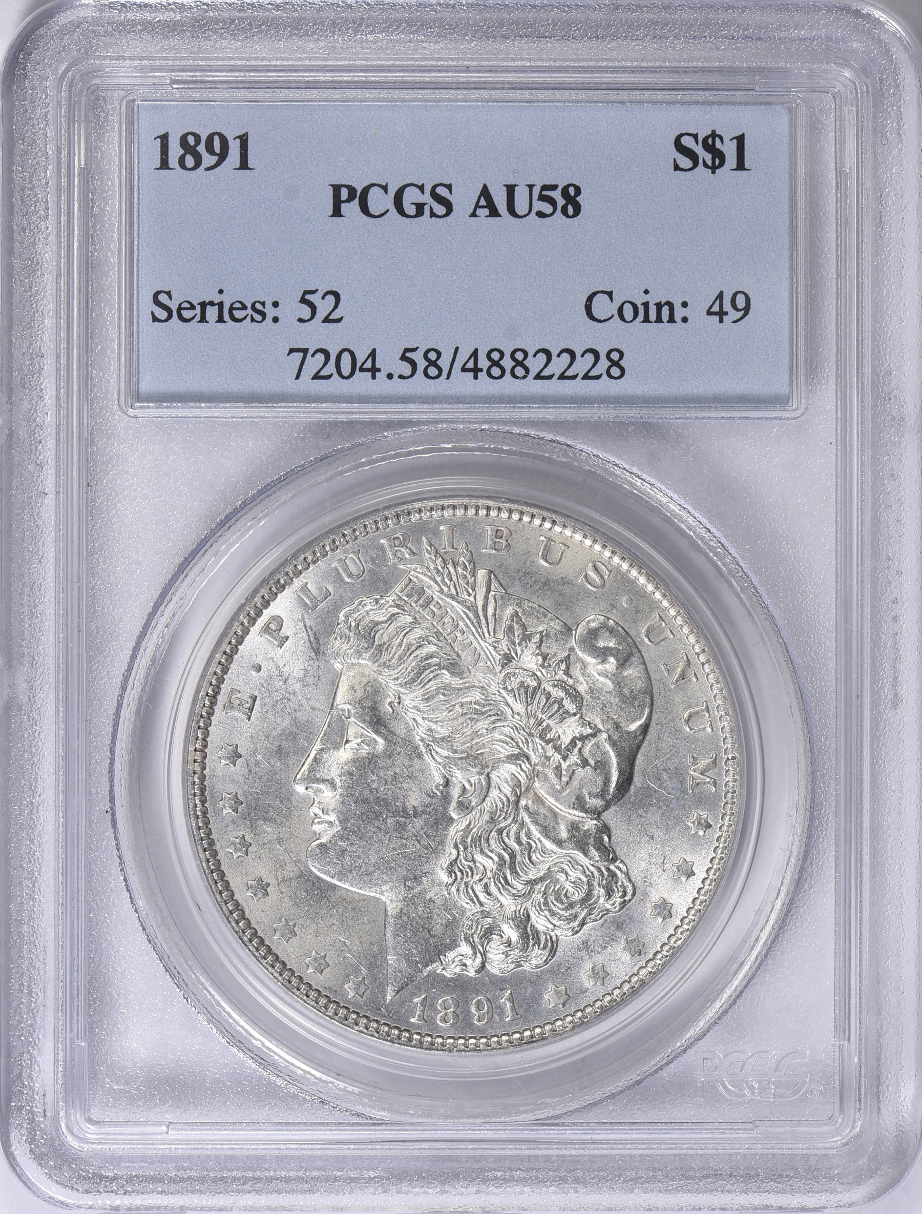 1891 Morgan Silver Dollar PCGS AU-58 (Item 1725105) | GreatCollections Coin Auctions