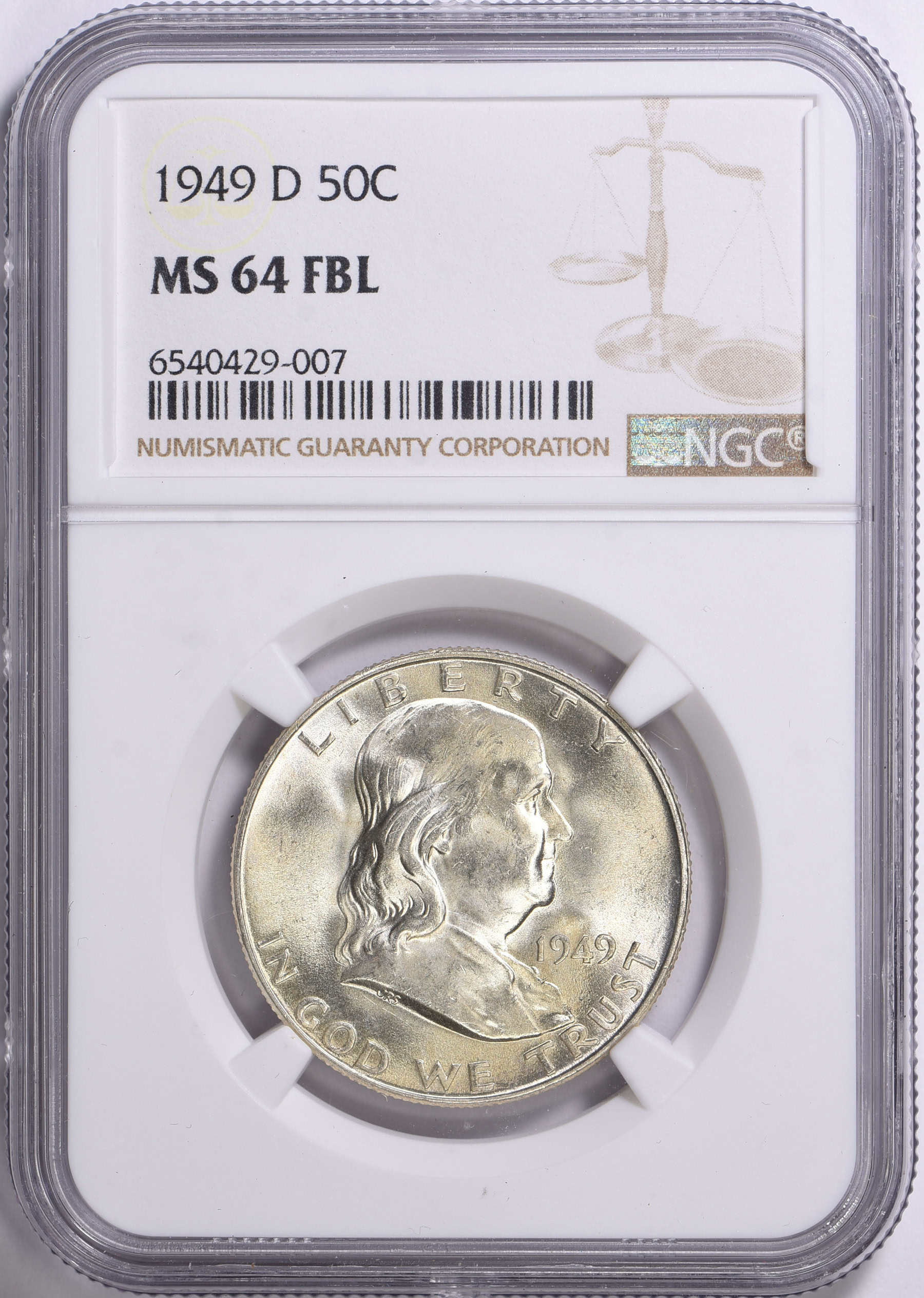 1949-D Franklin Half Dollar NGC MS-64 FBL (Item 1725182 ...