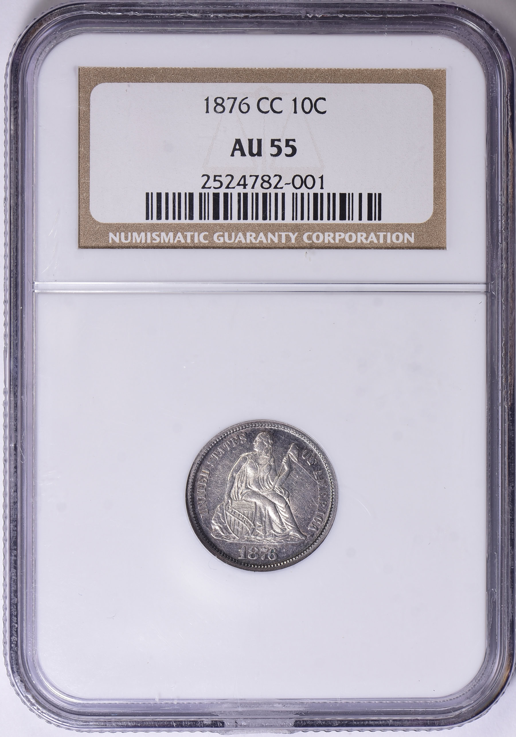 1876-CC Seated Liberty Dime NGC AU-55 (Item 1725194) | GreatCollections Coin Auctions