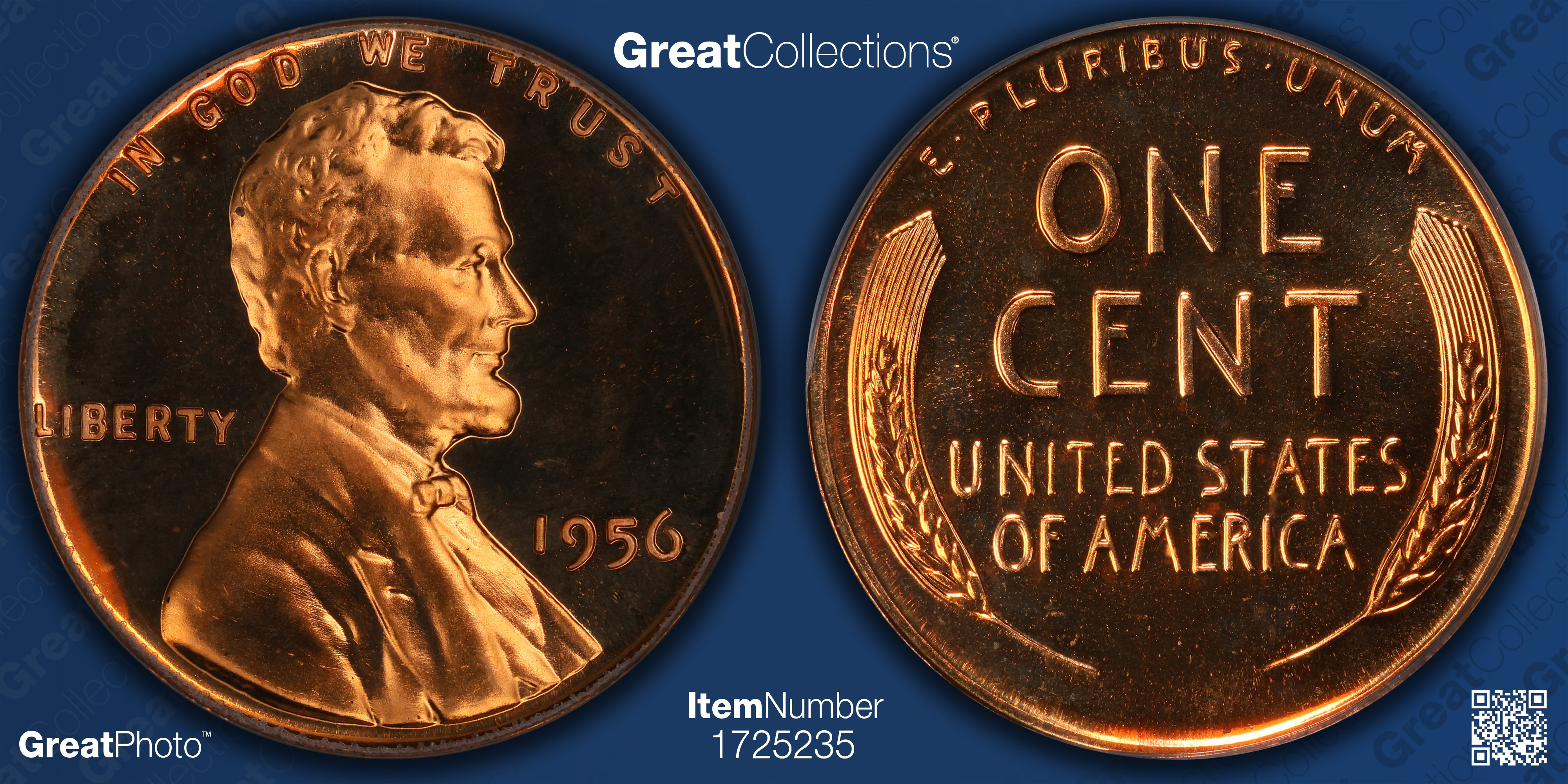 1956 Lincoln Cent PCGS Proof-66 CAMEO (Item 1725235) | GreatCollections ...
