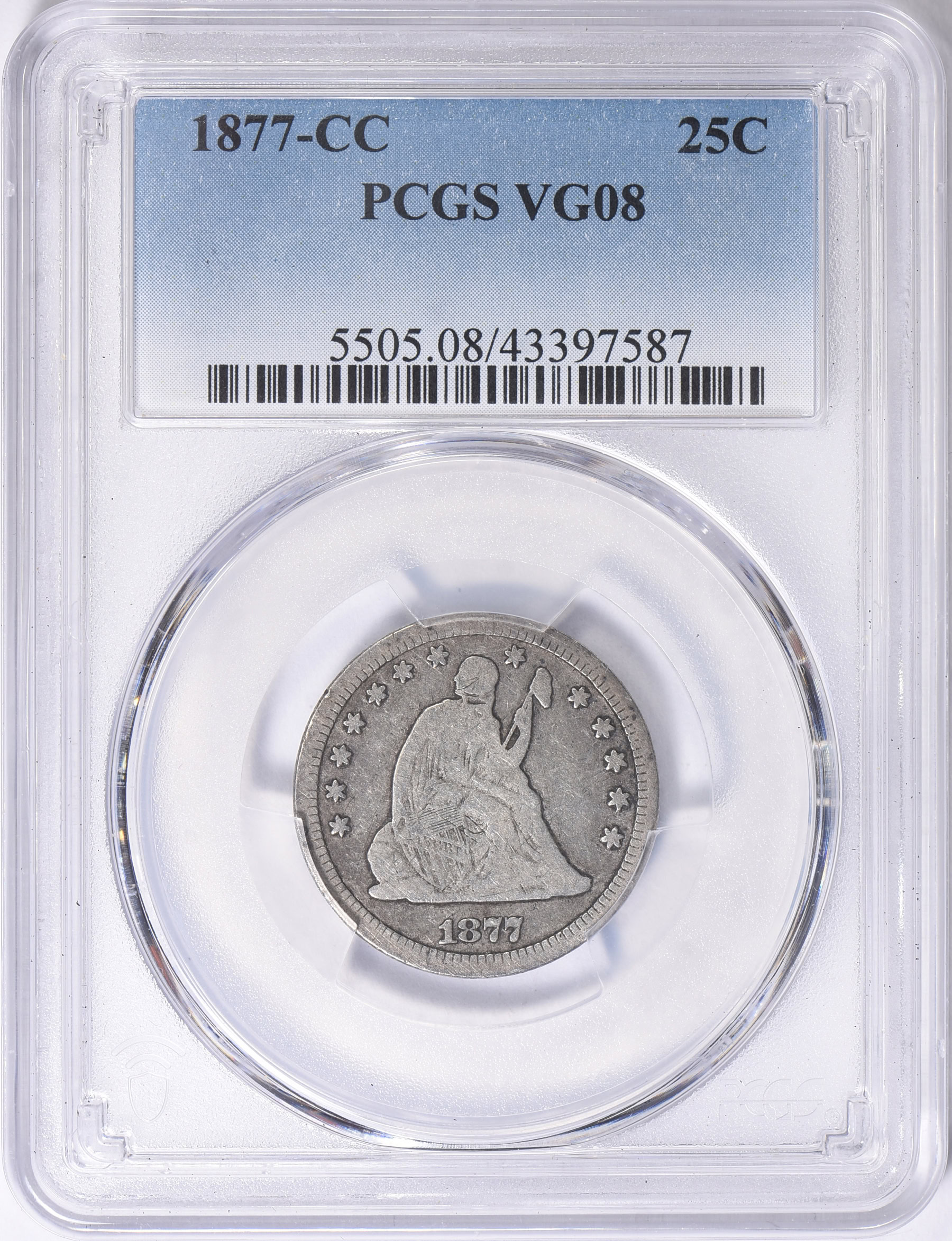1877-CC Seated Liberty Quarter PCGS VG-08 (Item 1725239) | GreatCollections Coin Auctions