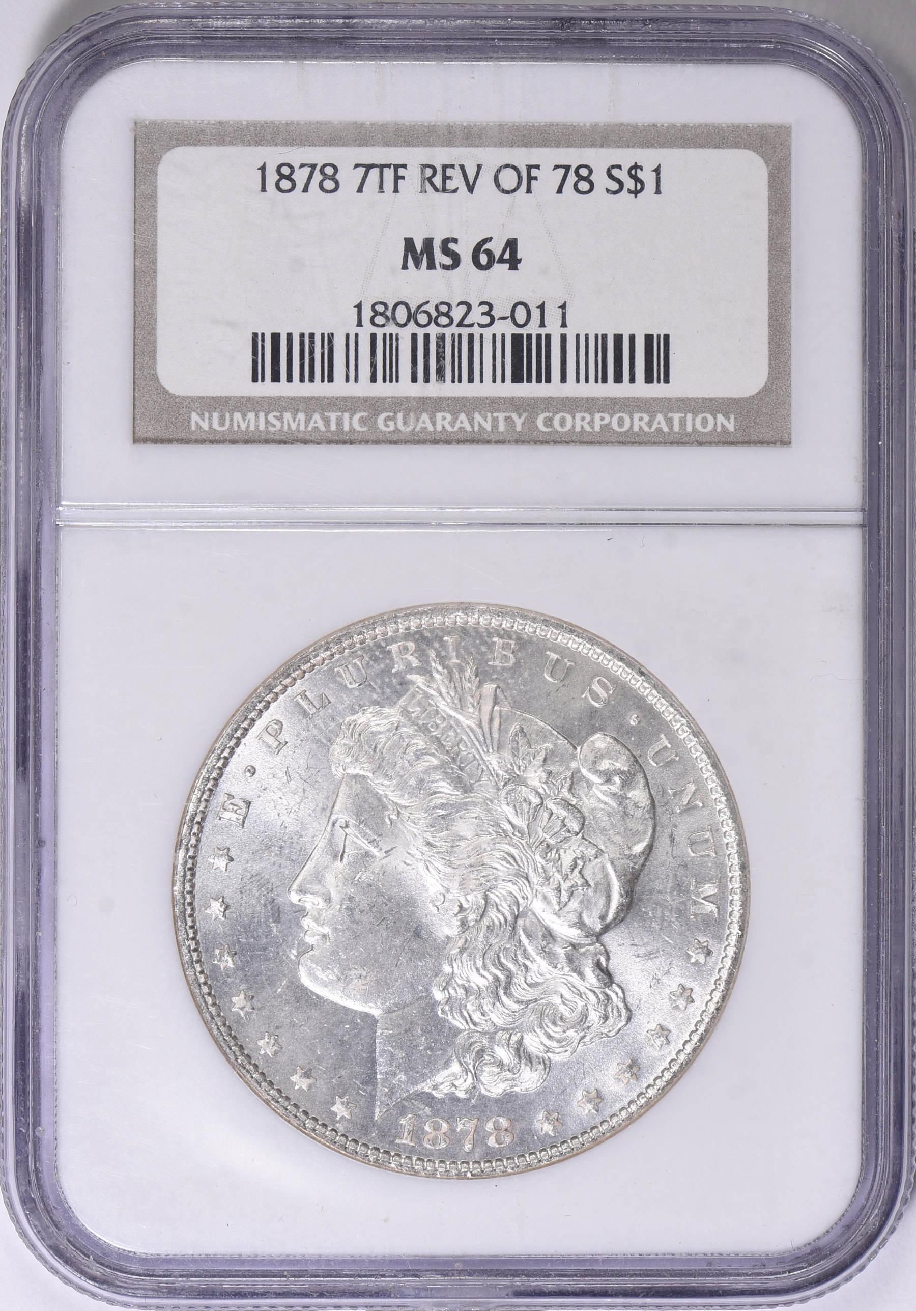 1878 Morgan Silver Dollar 7 Tailfeathers, Reverse of 1878 NGC MS-64 (Item 1725241 ...