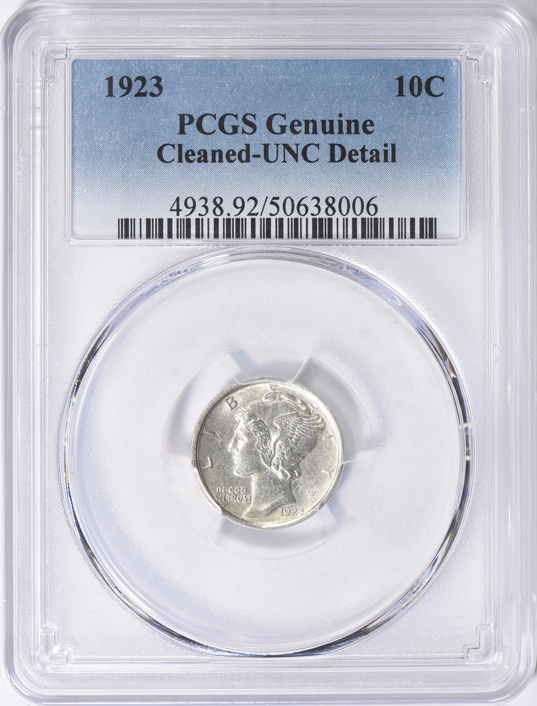 1923 Mercury Dime PCGS Genuine Unc Details (Item 1725306) | GreatCollections Coin Auctions